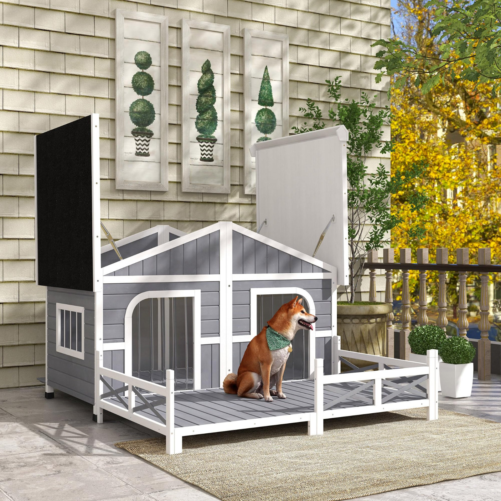 Tucker Murphy Pet™ Dog House Outdoor Double Large Wooden Dog House With ...