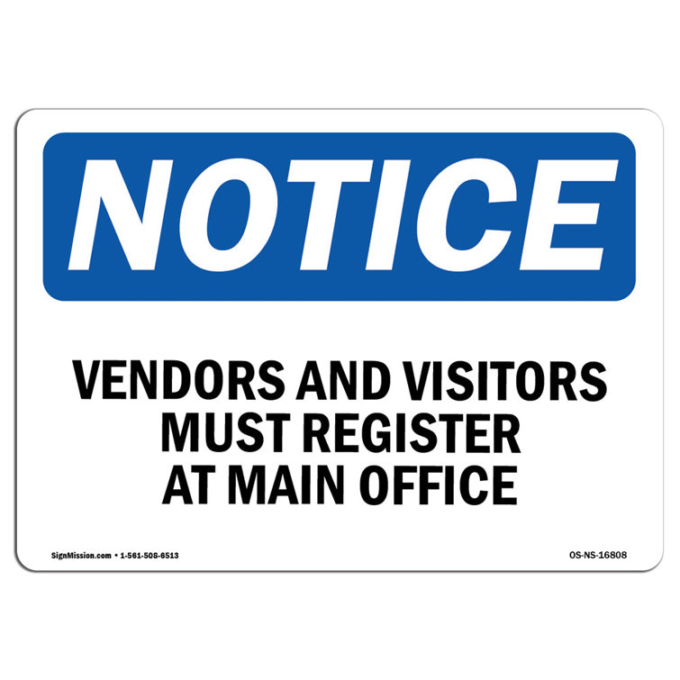 SignMission Vendors and Visitors Register at Main Office Sign | Wayfair
