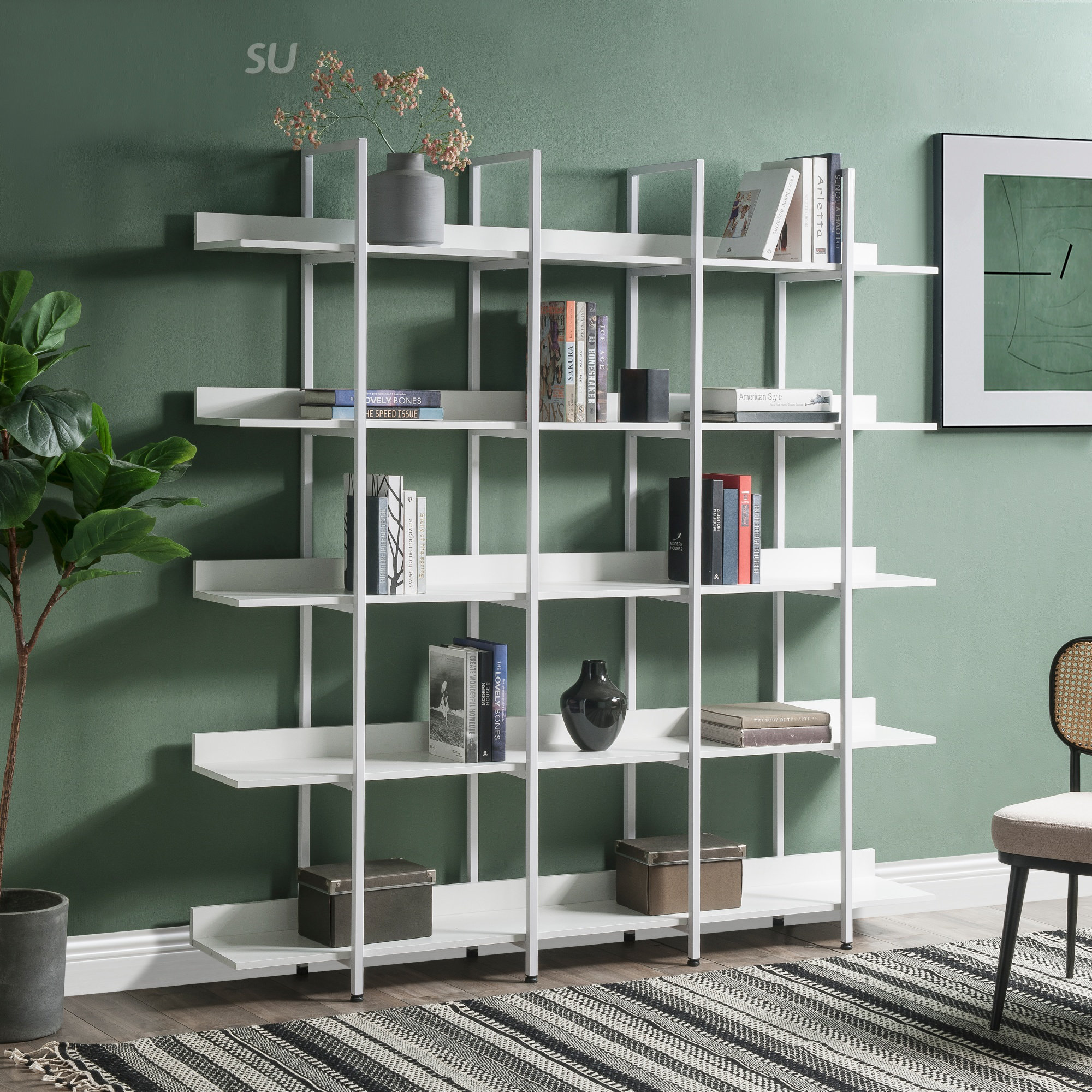 George Oliver 5 Tier Open Bookshelf, Vintage Industrial Style, MDF ...
