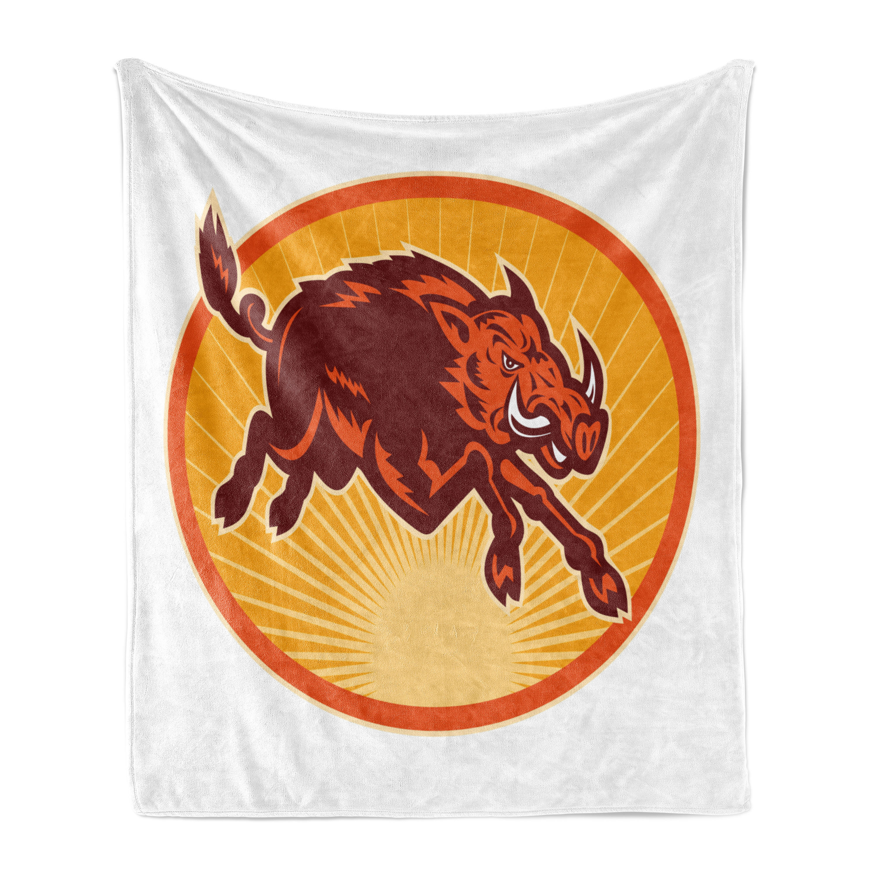 Ambesonne Razorback Fleece Throw Blanket Retro Attacking Wild Boar ...
