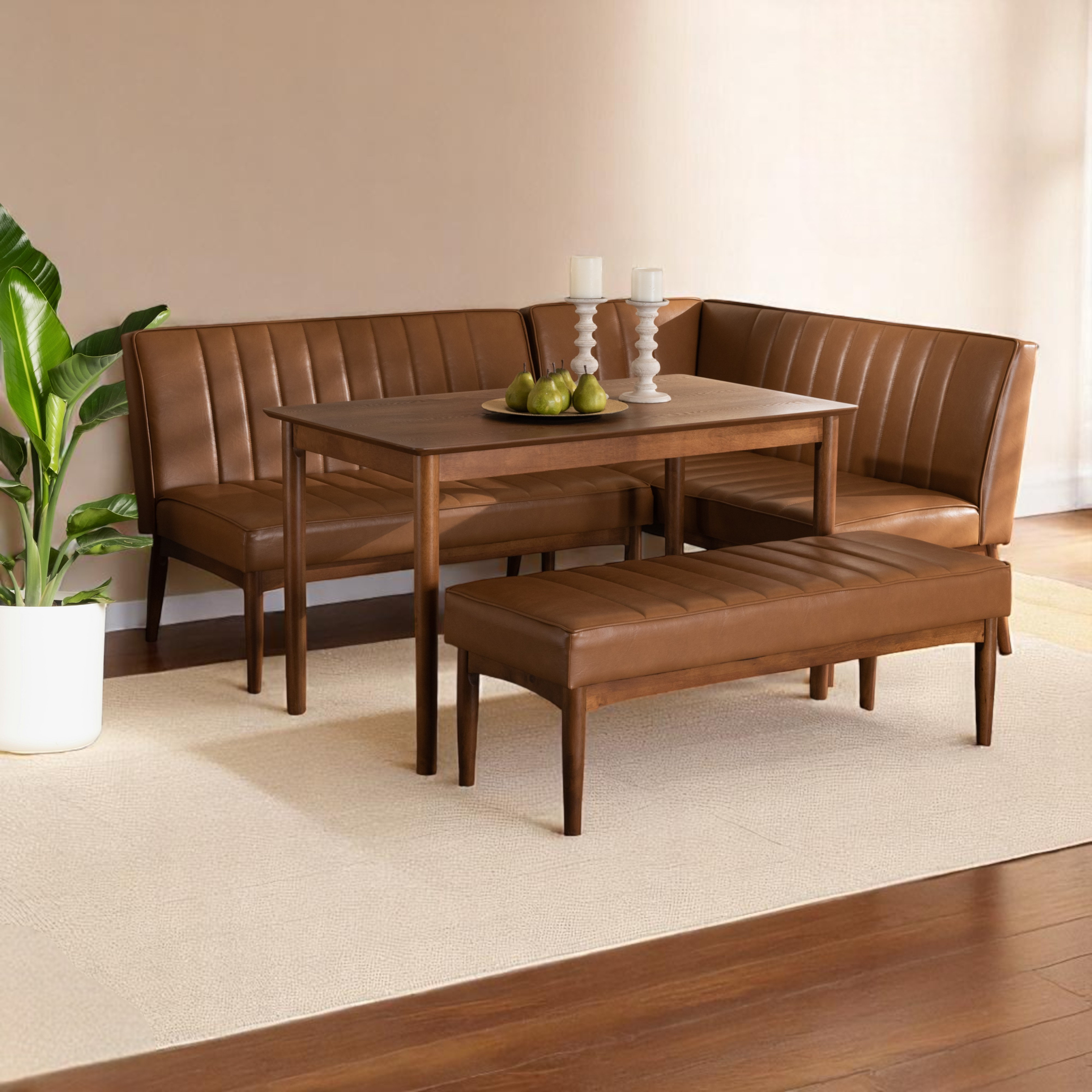 George Oliver Edmiston 4-Piece Dining Nook Set with Tan Faux Leather ...