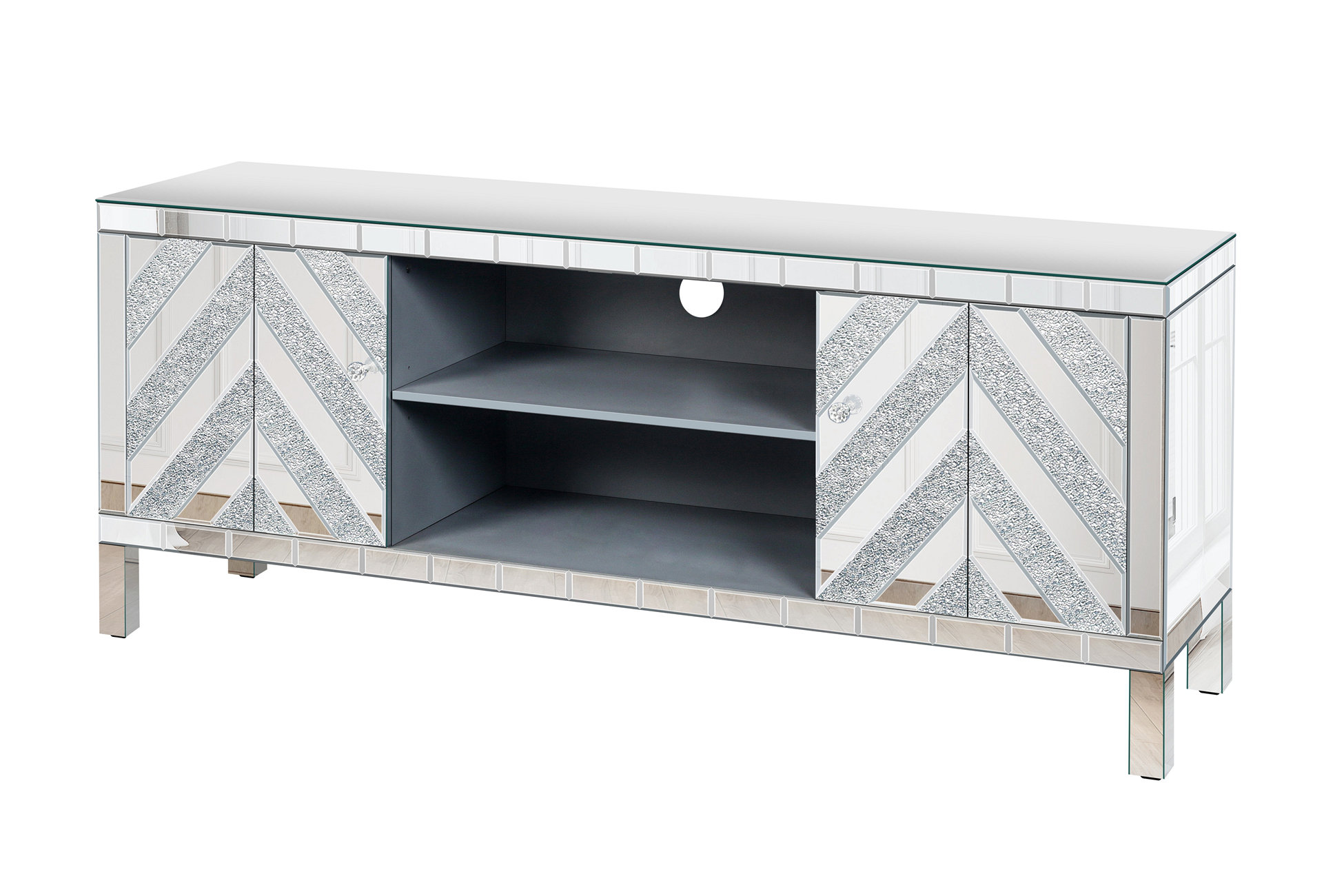 Everly Quinn Mirrored TV Stand For 65+ Inch TV,Sliver TV Console Table ...