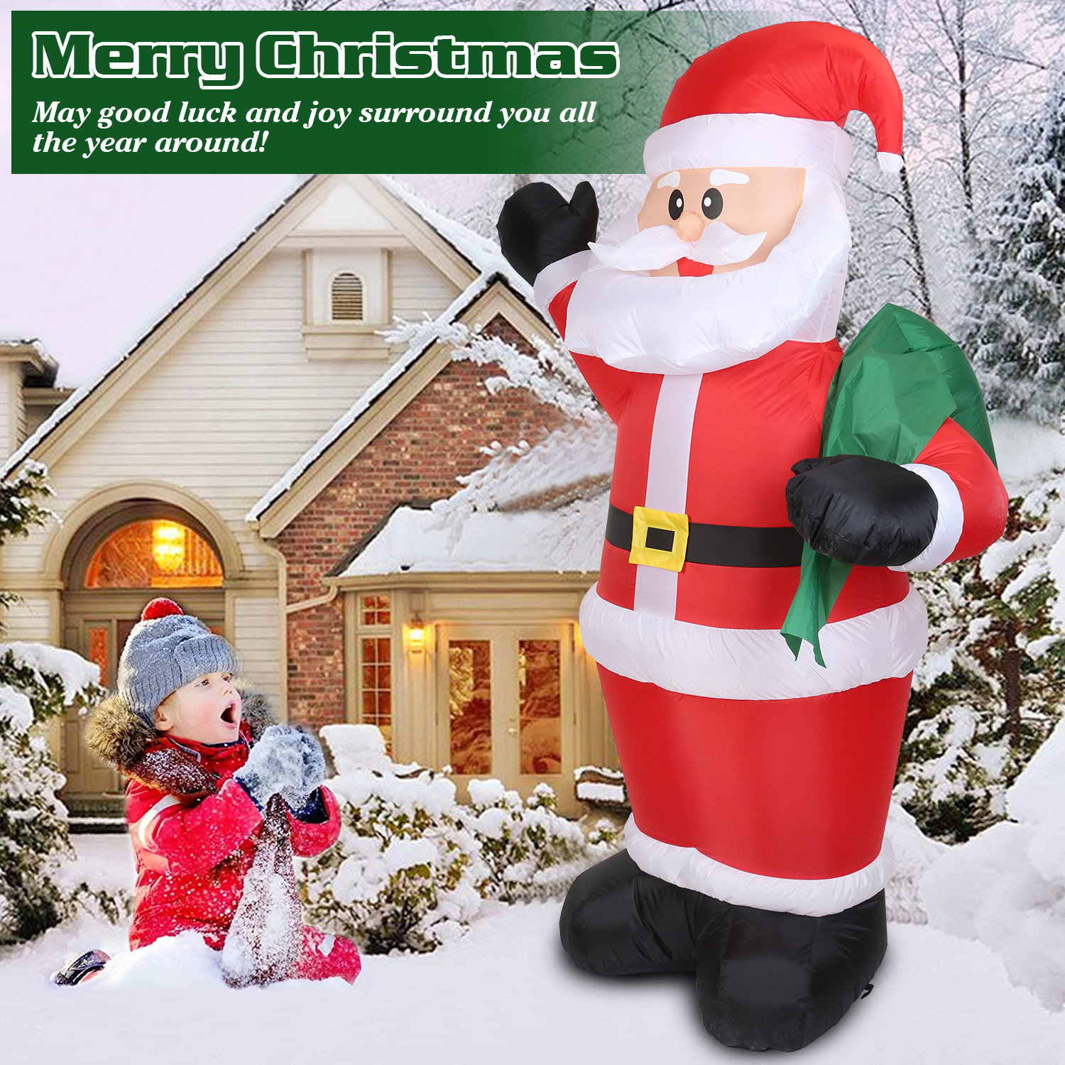 The Holiday Aisle® 6.4FT Christmas Inflatable Giant Santa Claus Yard ...
