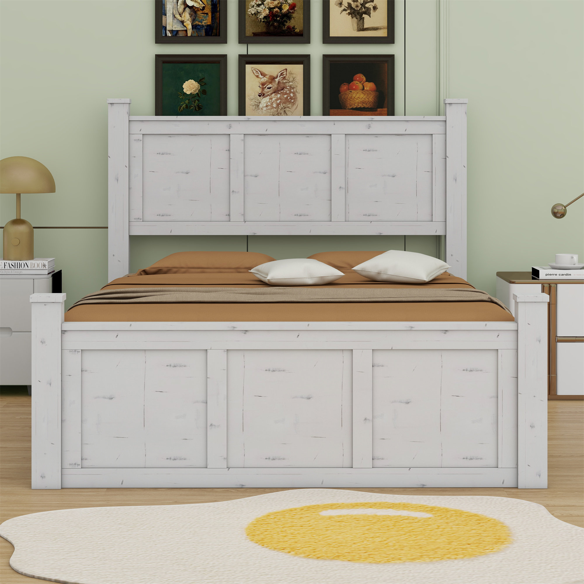 Lark Manor™ Farmhouse Style Wood Panel Bed Frame Four Square Poster Bed With Three Storage ...