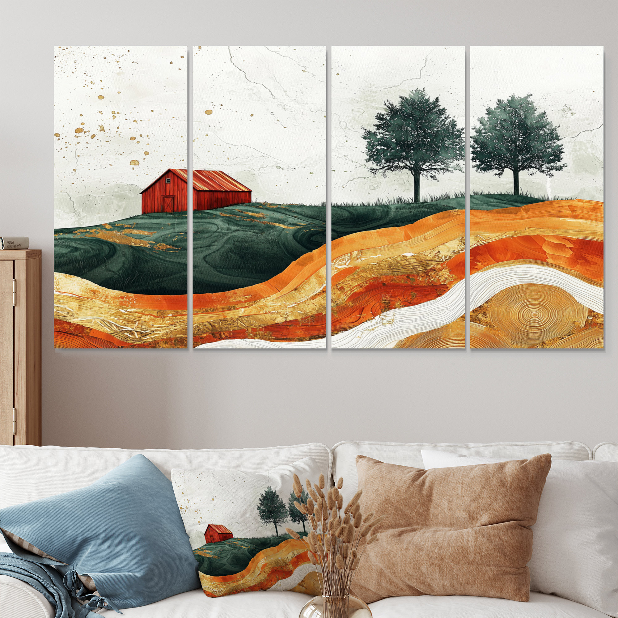 Design Art Bold Red Barn In Farm Landscape In Autumn III - Barn Wall ...