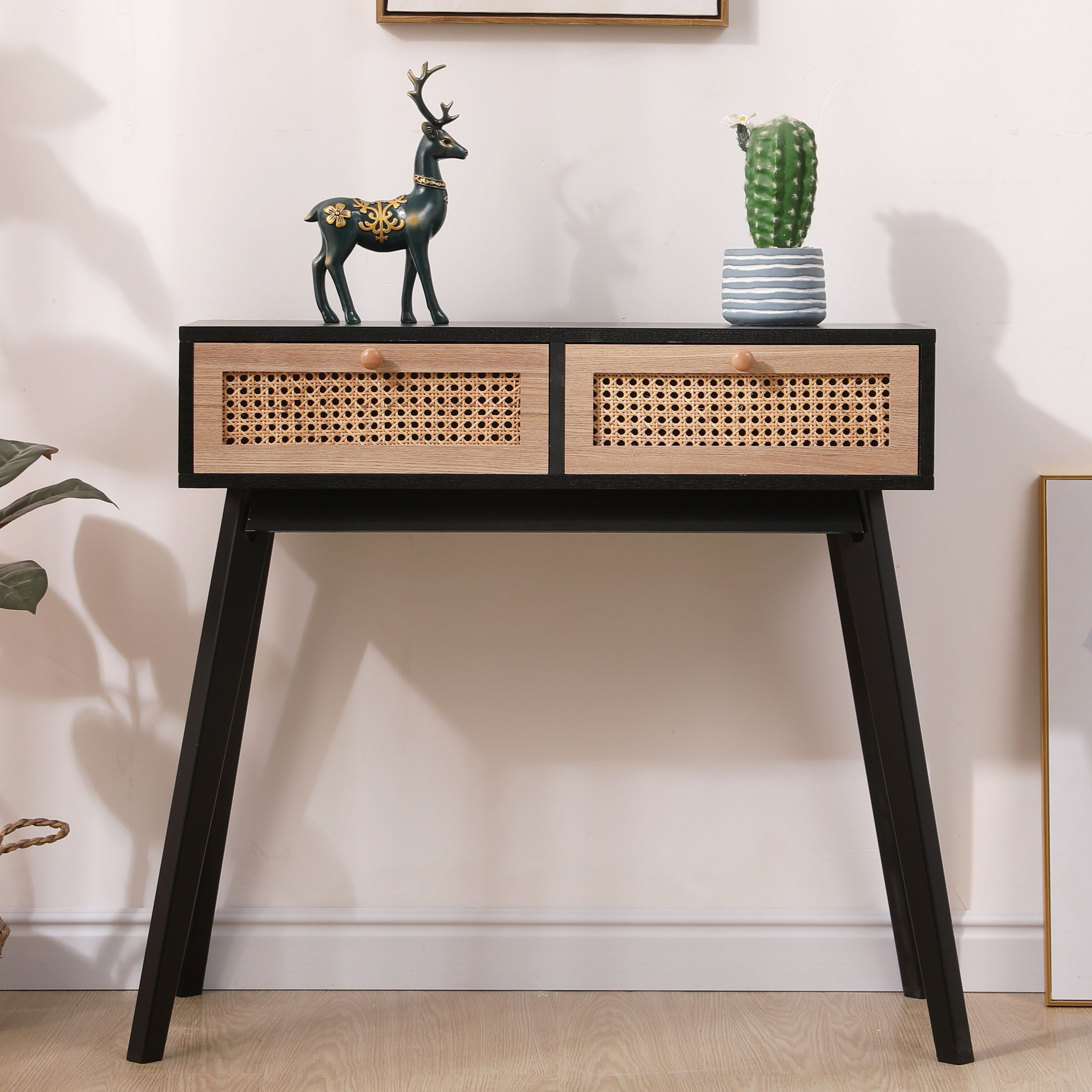 Bay Isle Home™ Heber 30" Console Table with 2 Rattan Drawers, Wood ...