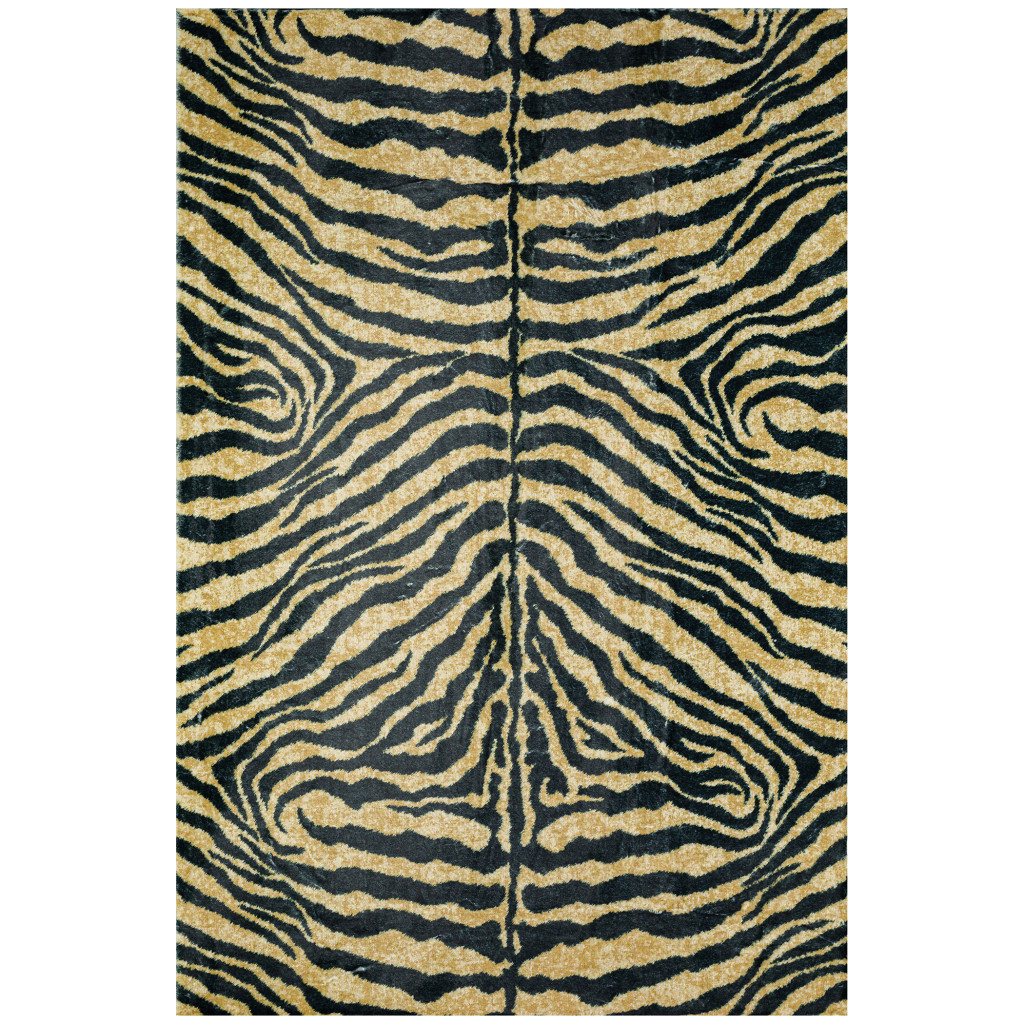 HomeRoots 5' X 8' Black and Gold Animal Print Shag Handmade Non Skid ...