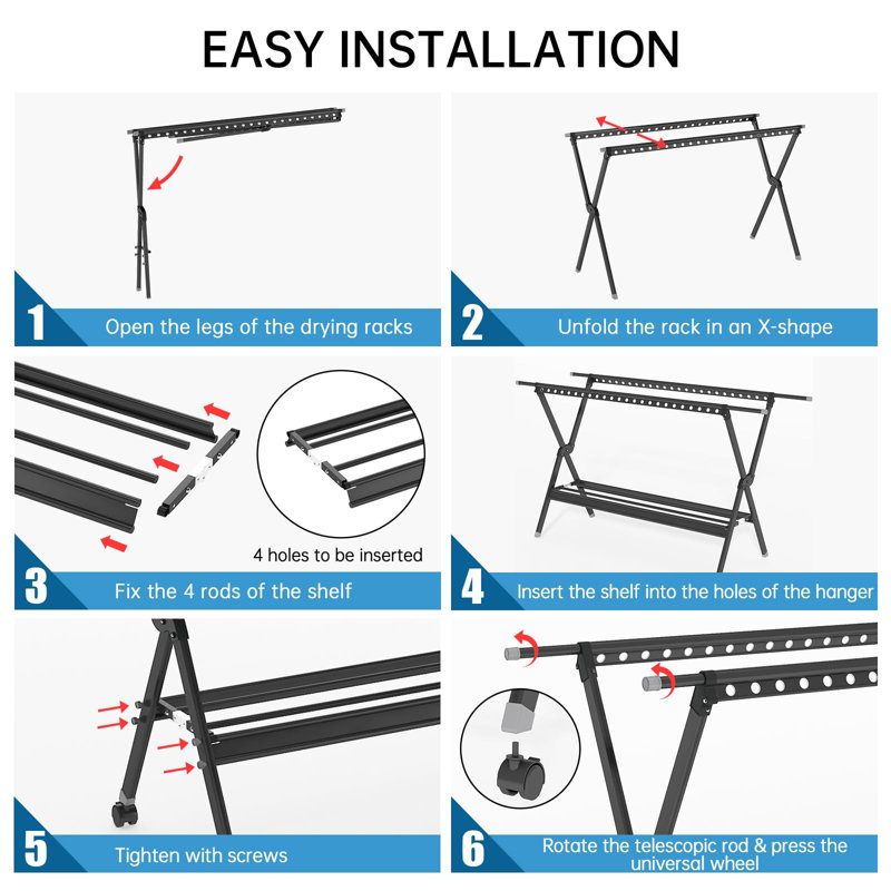 OLHAV Clothing Folding Aluminum Alloy Laundry Drying Racks with Wheels ...