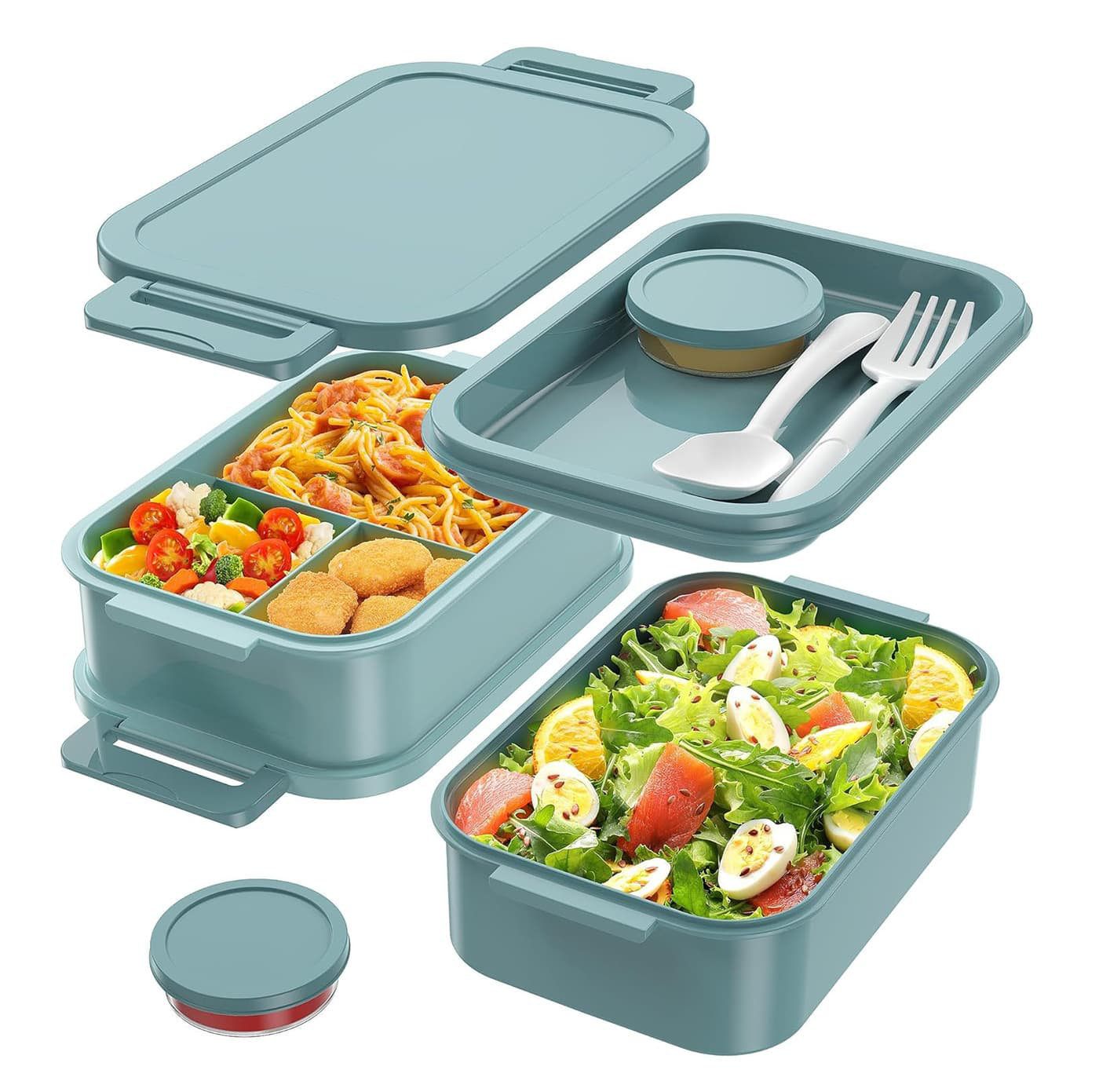 Prep & Savour 72oz Stackable 3-Layer Green Bento Box for Adults - All ...