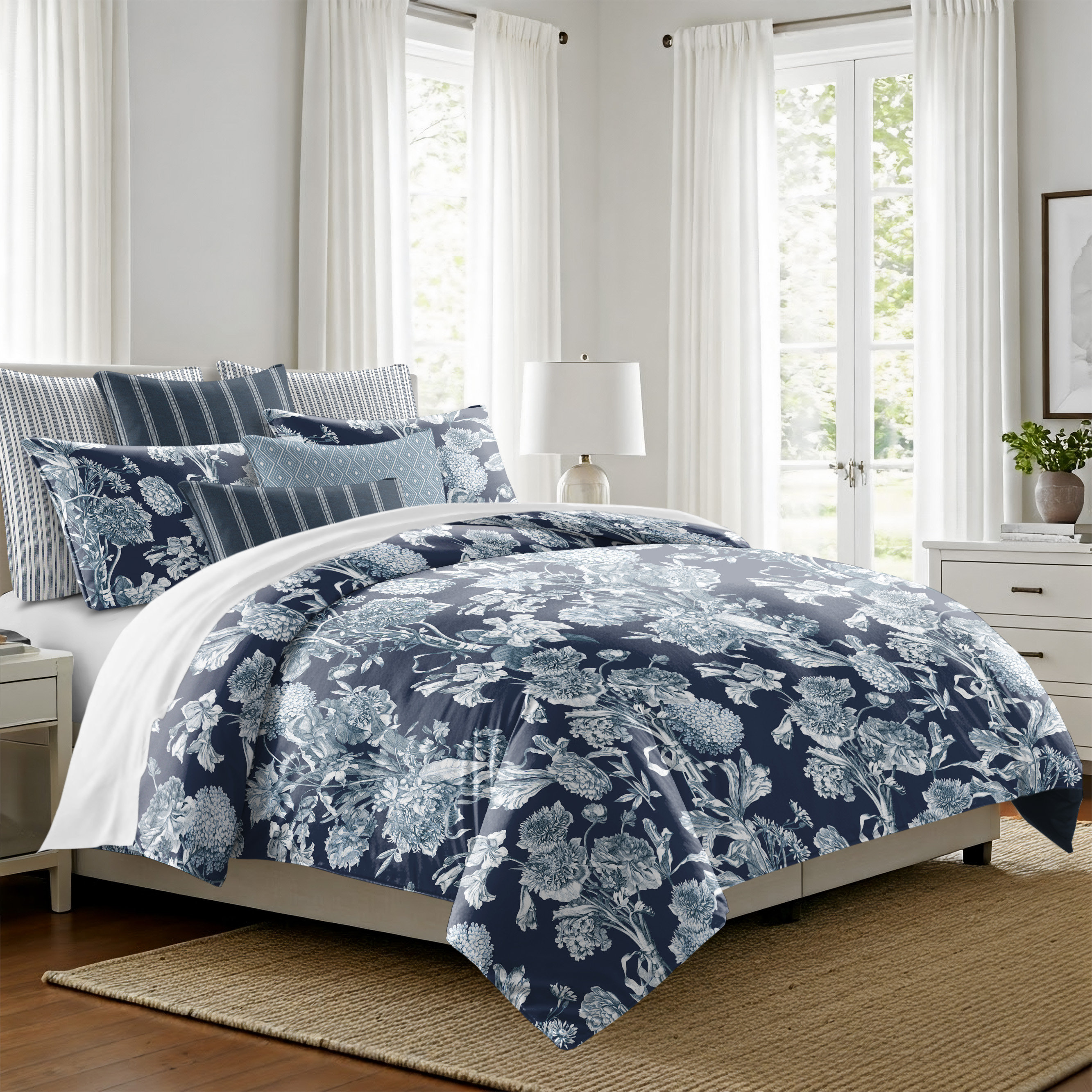 6ix Tailors Fine Linens Alexandria Indigo Cotton Coverlet Set | Wayfair