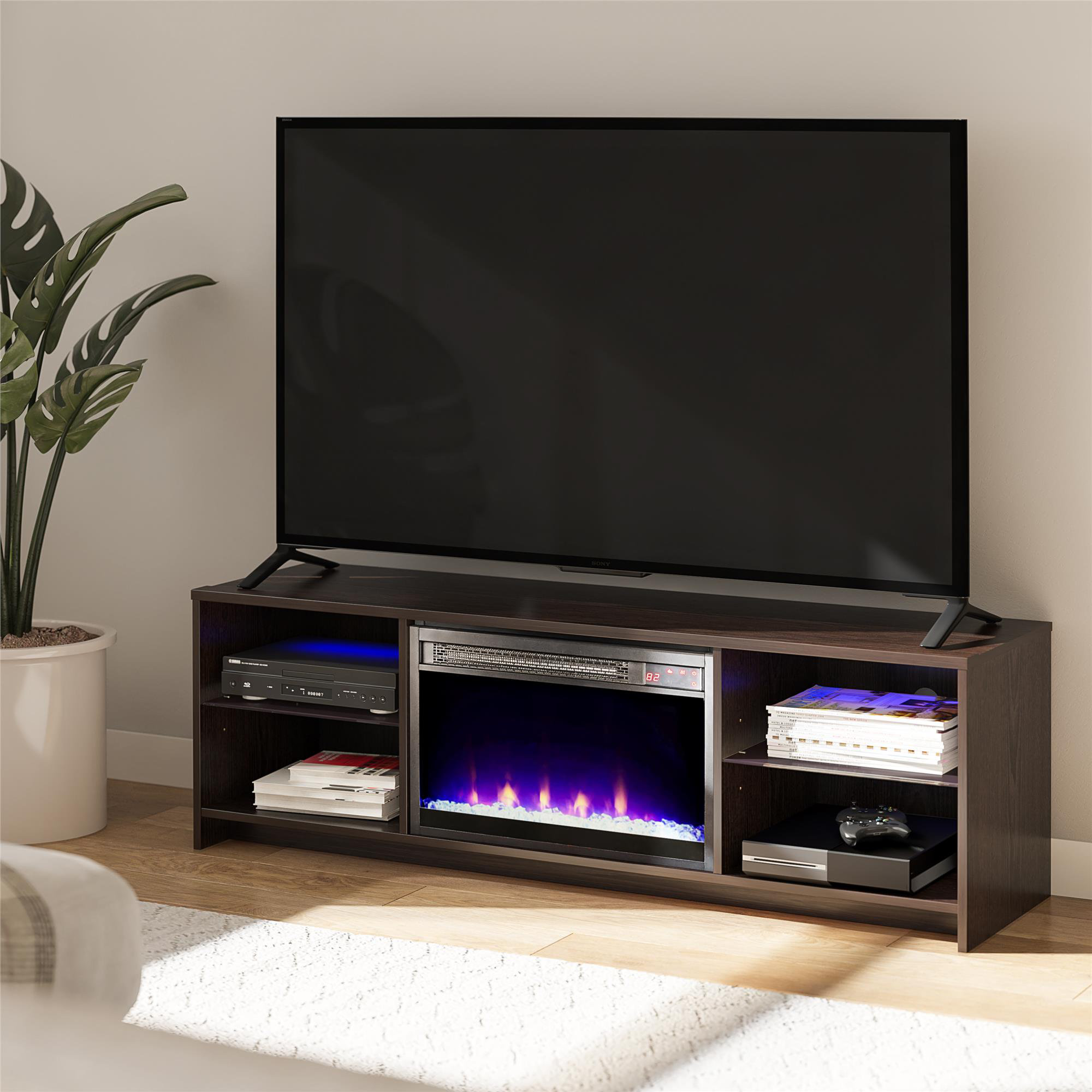 Ebern Designs Mascher Fireplace Console for TVs up to 65", Espresso ...