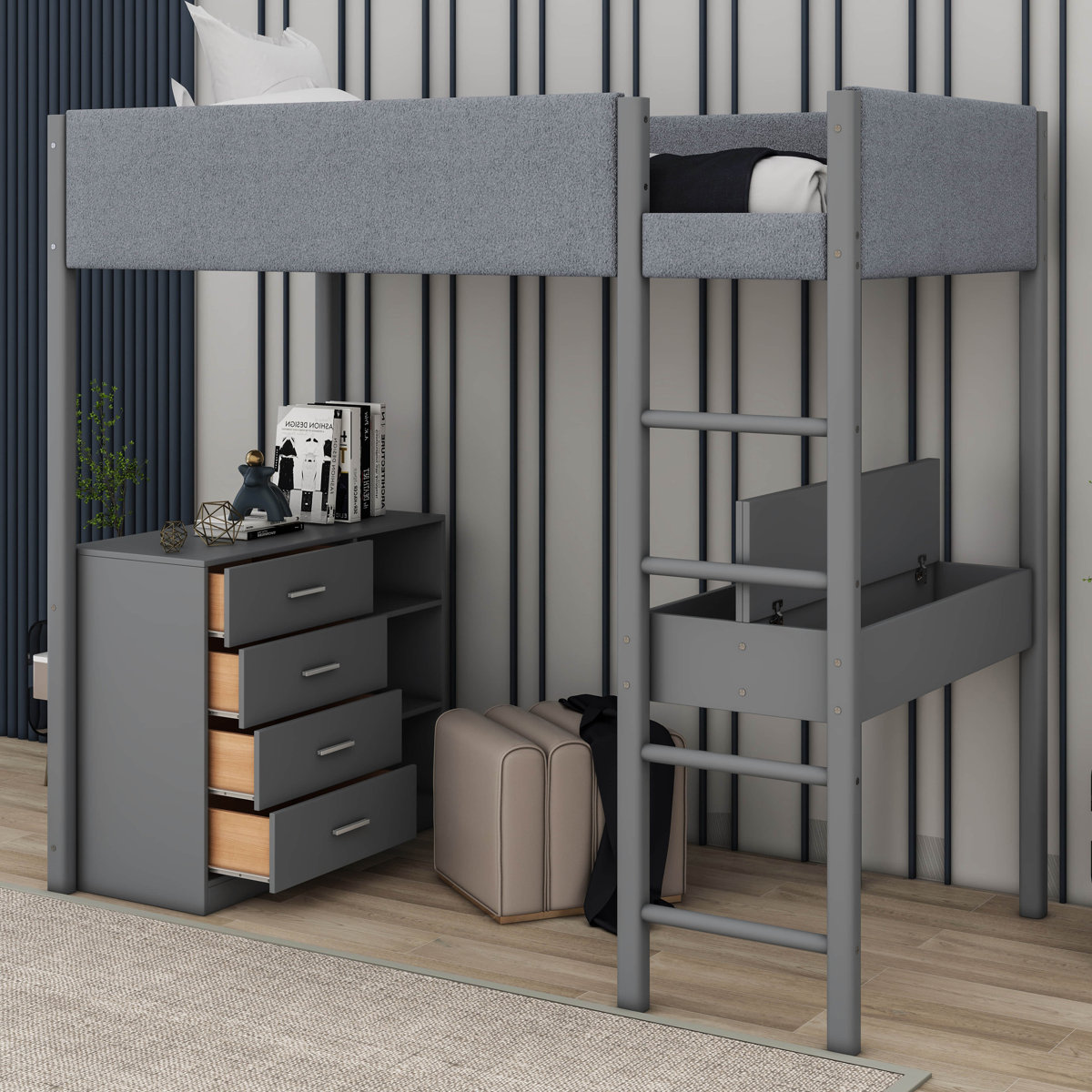 Harriet Bee Janace 4 Drawer Loft Bed with Bookcase by Harriet Bee | Wayfair