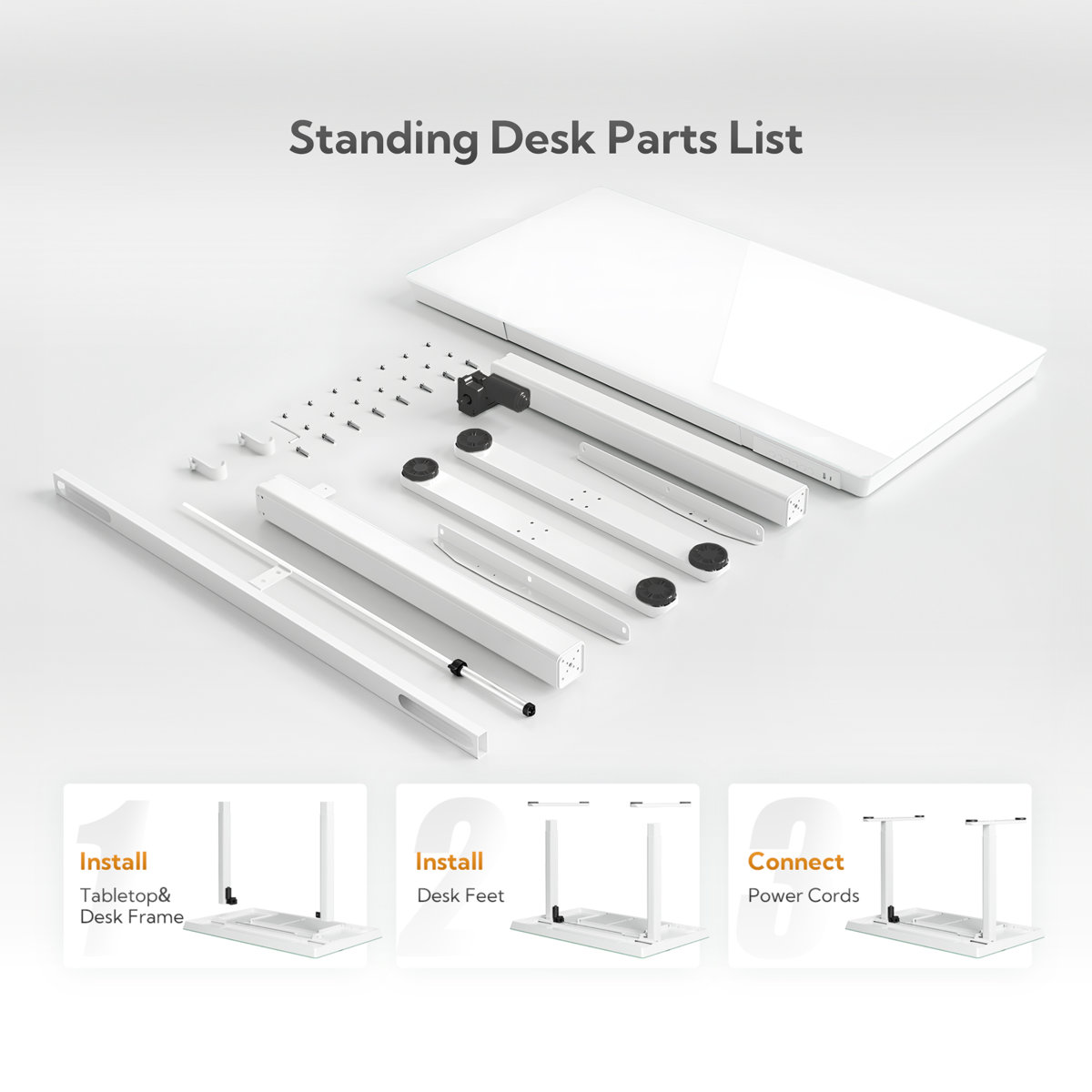 Ebern Designs Seila Glass Top Height Adjustable Standing Desk, Computer ...