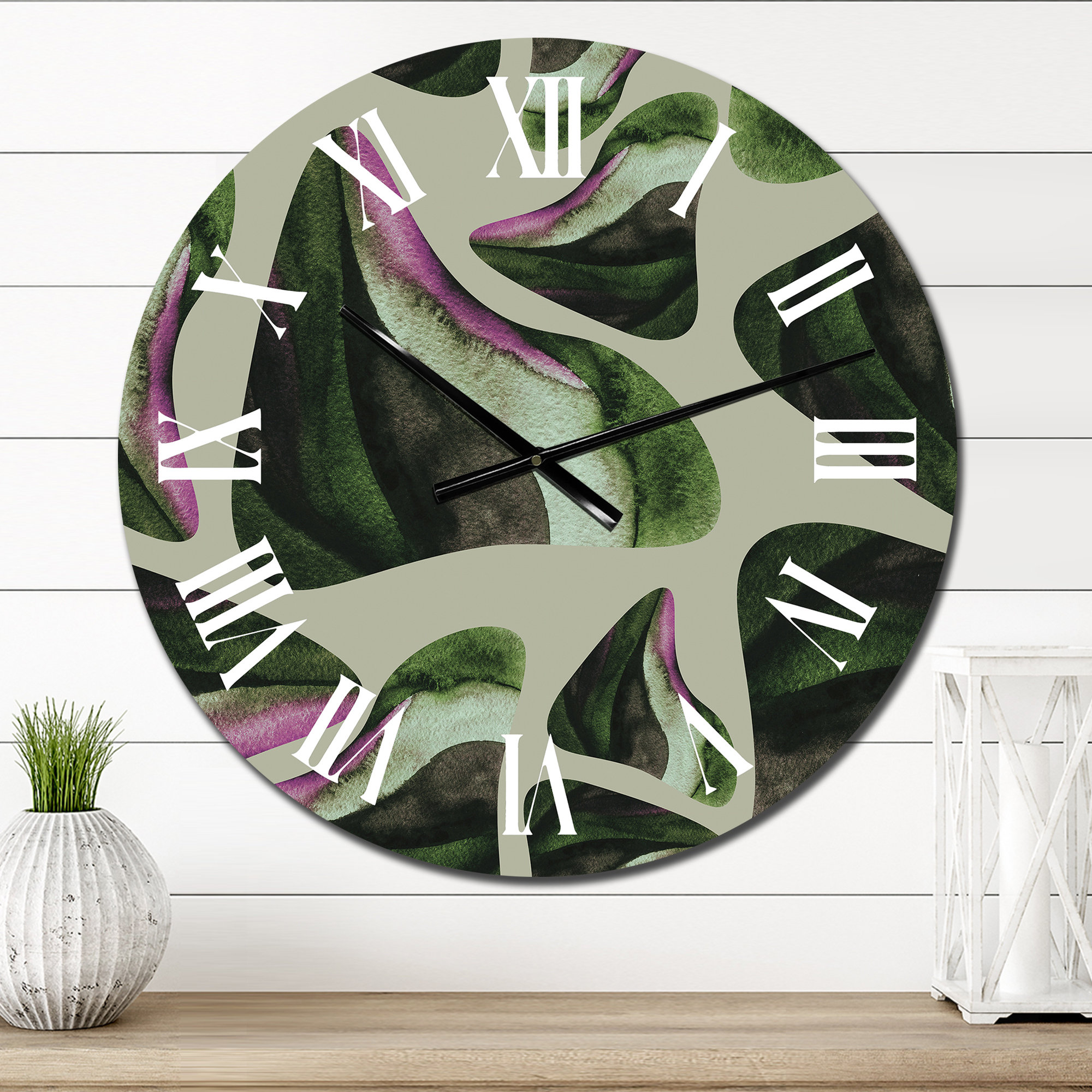 East Urban Home Abstract Dark Green Elements I - Modern Wall Clock ...