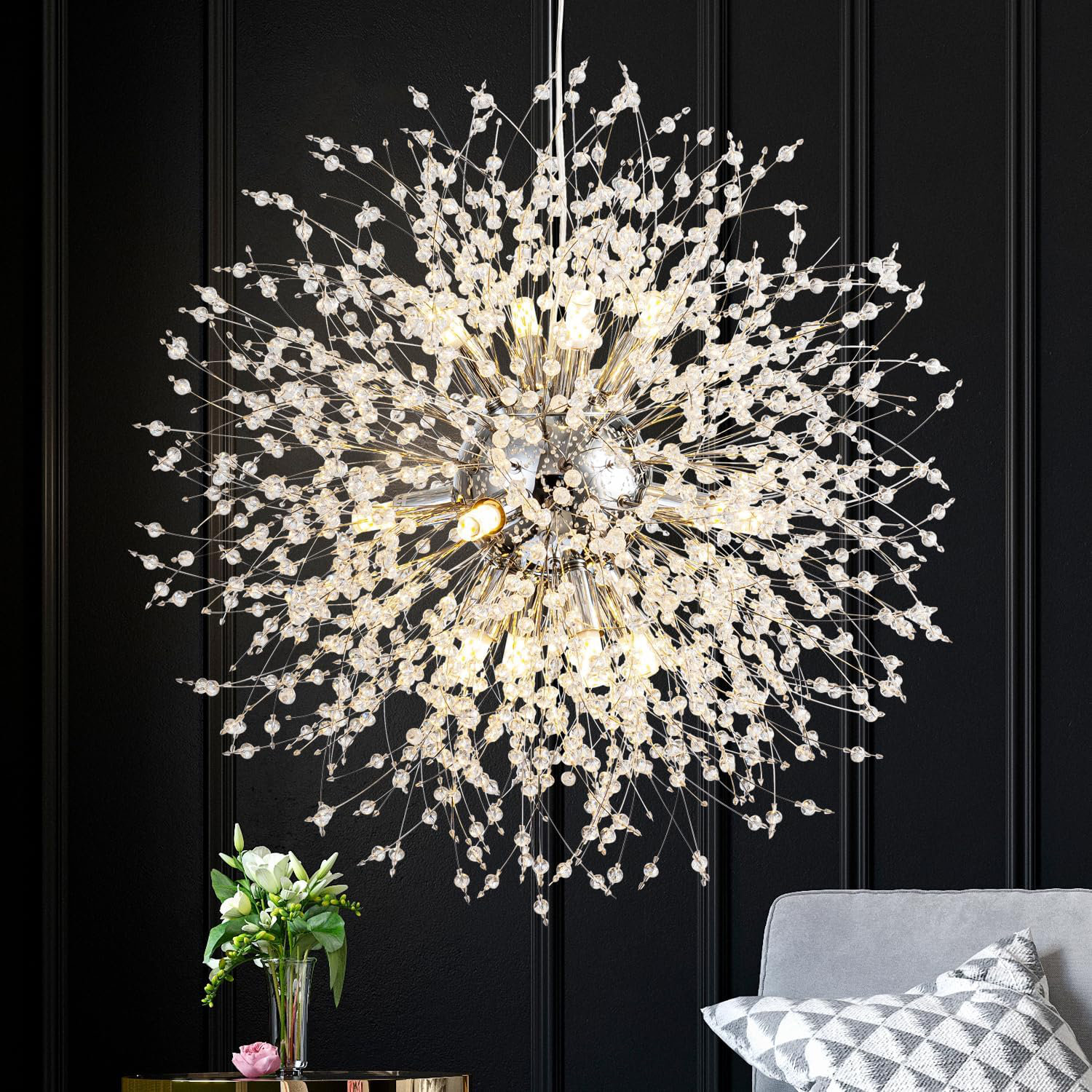 Mercer41 Modern Crystal Chandelier With Firework Design, Dandelion ...