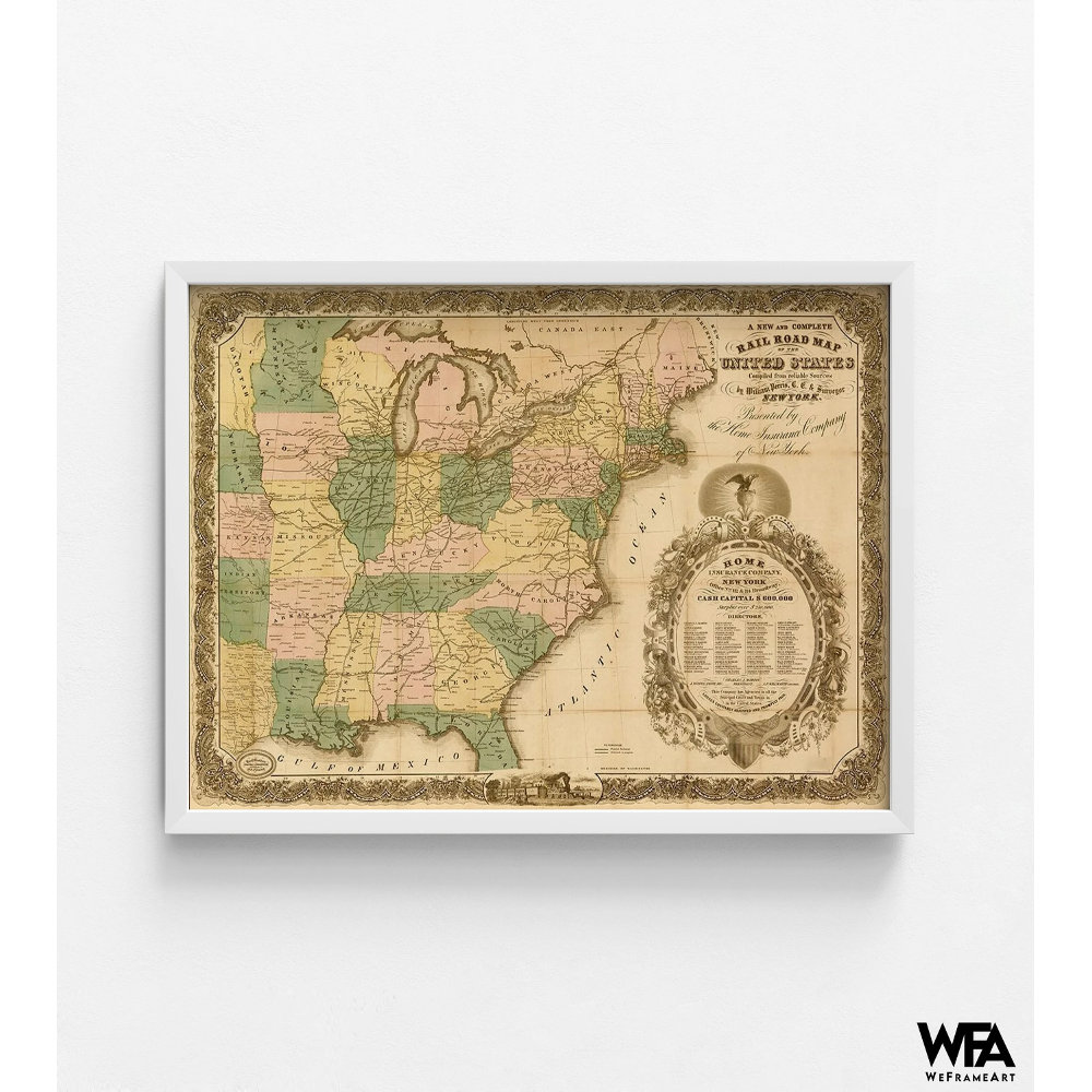 WeFrameArt Railroad Map Of The United States 1858, Train History Poster ...