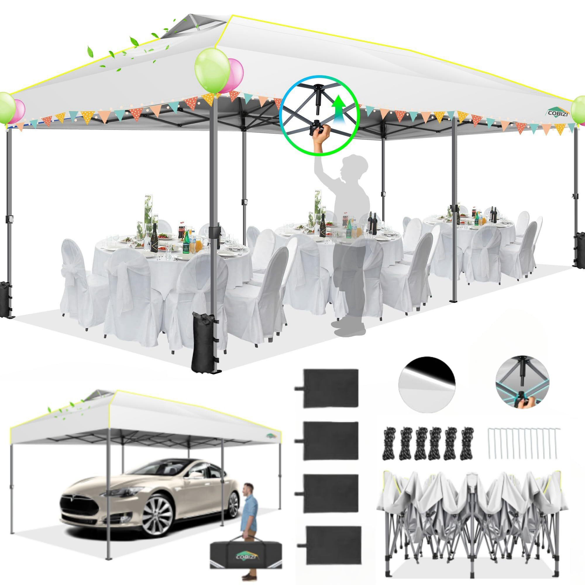 Cobizi 10x20 Pop Up Canopy, One Push Setup Glow Outdoor Tent | Wayfair