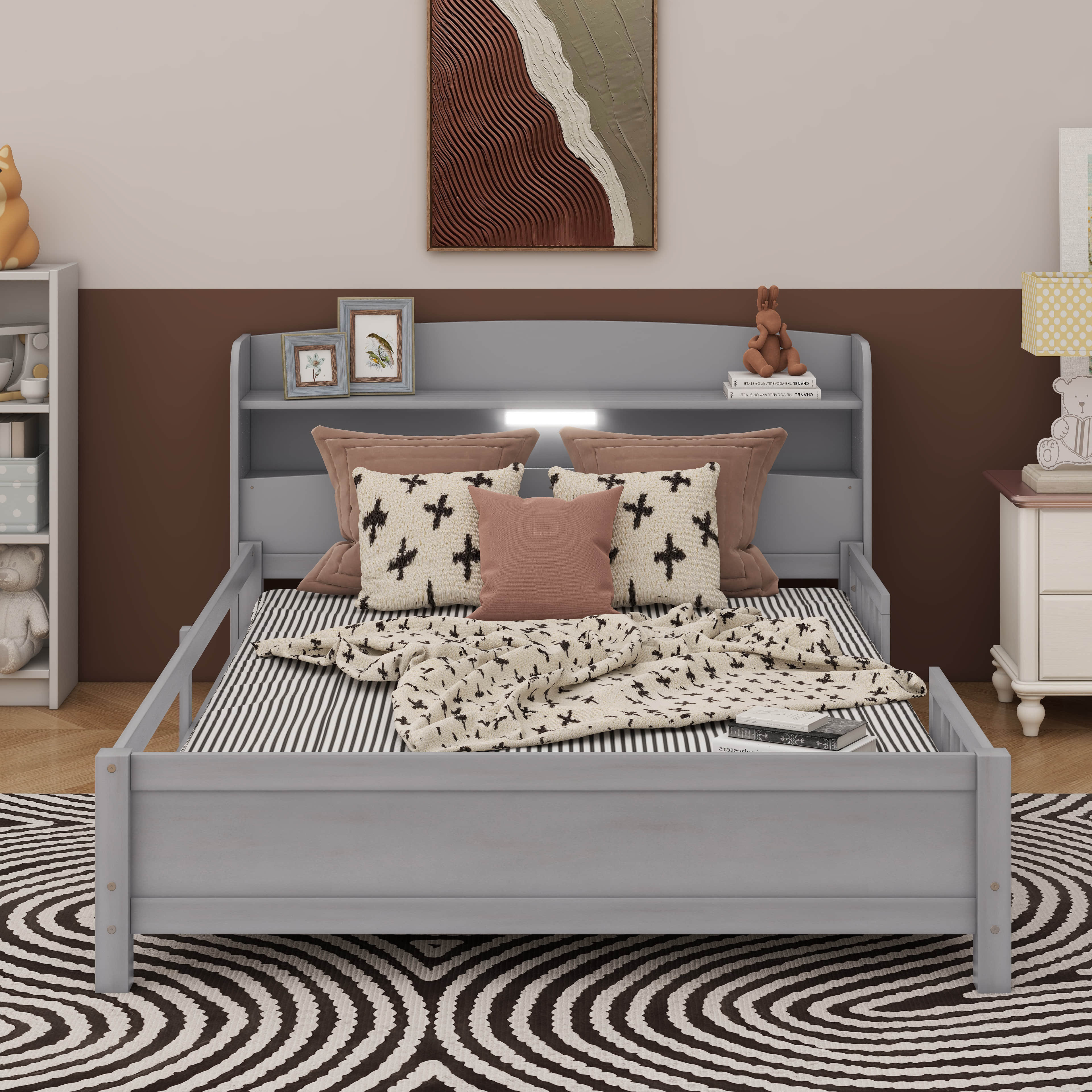 Latitude Run® Full Size Bed With Storage Headboard And Guardrail,Full ...