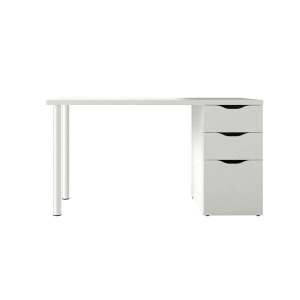 Ebern Designs Vespera Arctic White Desk With 3 Drawers Modern ...