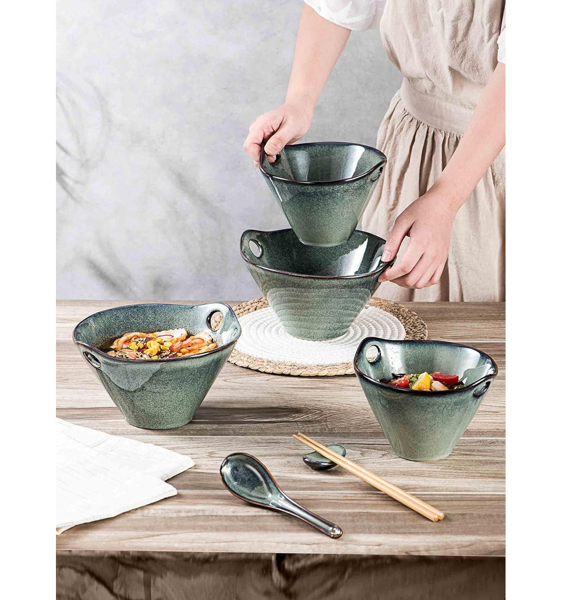 Ivy Bronx 20 OZ Ramen Bowls Set, Ceramic Japanese Noodle Bowls Set Of 2 ...