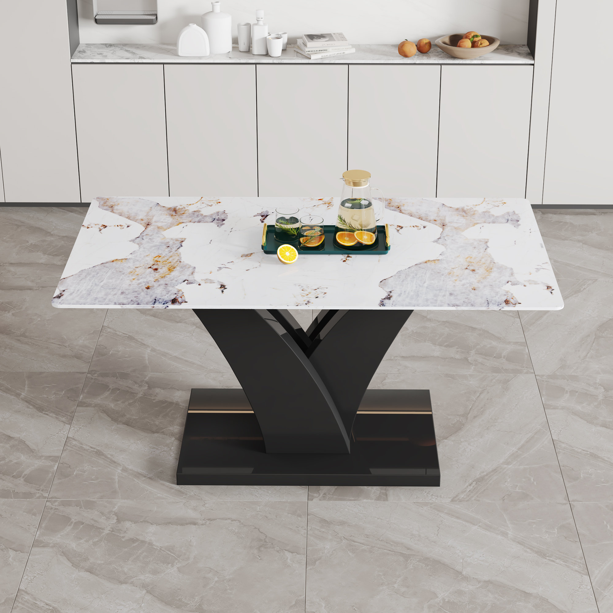 Ivy Bronx Pandora Imitation Marble Dining Table With MDF Legs and ...