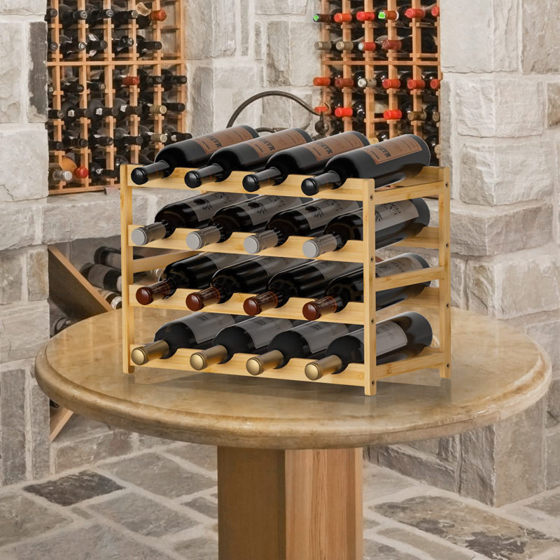 Millwood Pines Ariellah 16 Bottle Solid Wood Floor Wine Bottle Rack ...