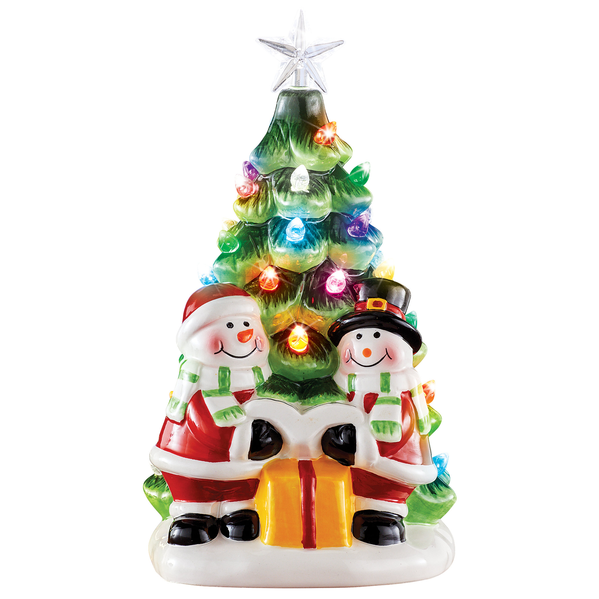 The Holiday Aisle® LED Lighted Ceramic Snowmen and Christmas Tree ...