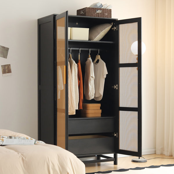 Bay Isle Home™ Albertha Solid Wood Wardrobe Rattan Doors & Reviews ...