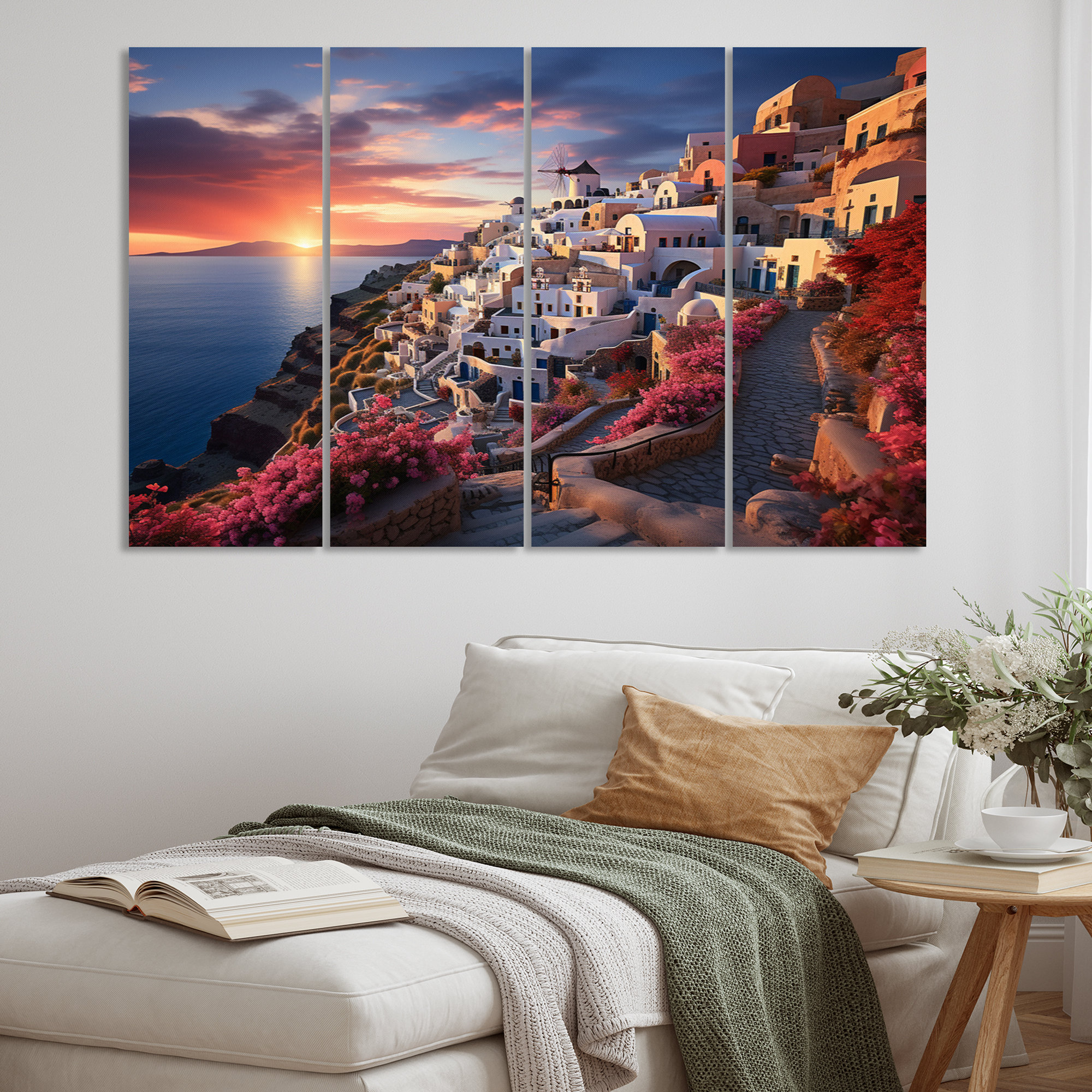 Highland Dunes Greece Oia Splendor V On Canvas 4 Pieces Print | Wayfair