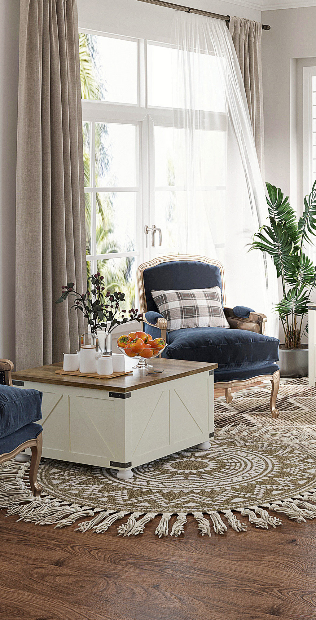 Gracie Oaks Farmhouse Coffee Table With Storage, Large Square Coffee ...