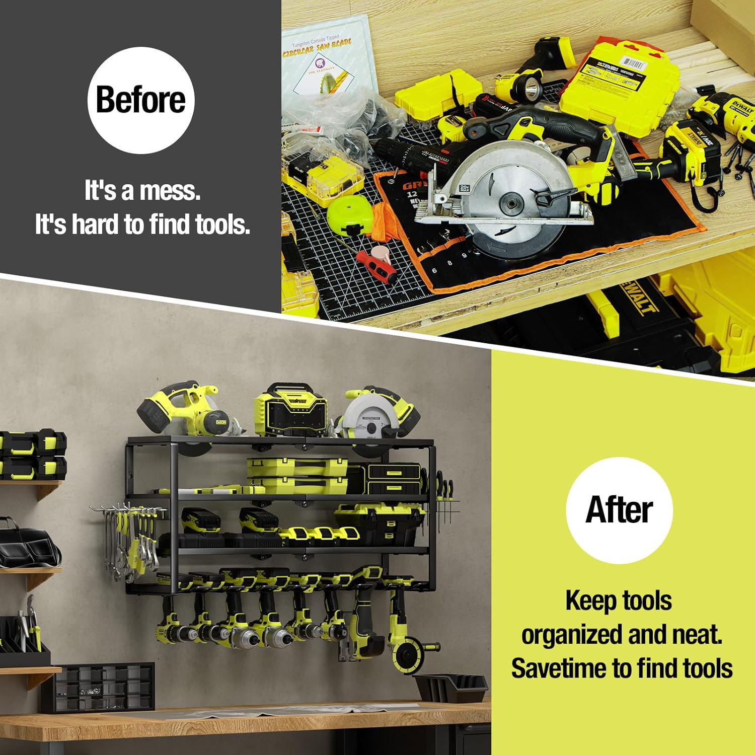 TWDAI 4-Tier Power Tool Wall Organizer With Charging Shelf For Cordless ...