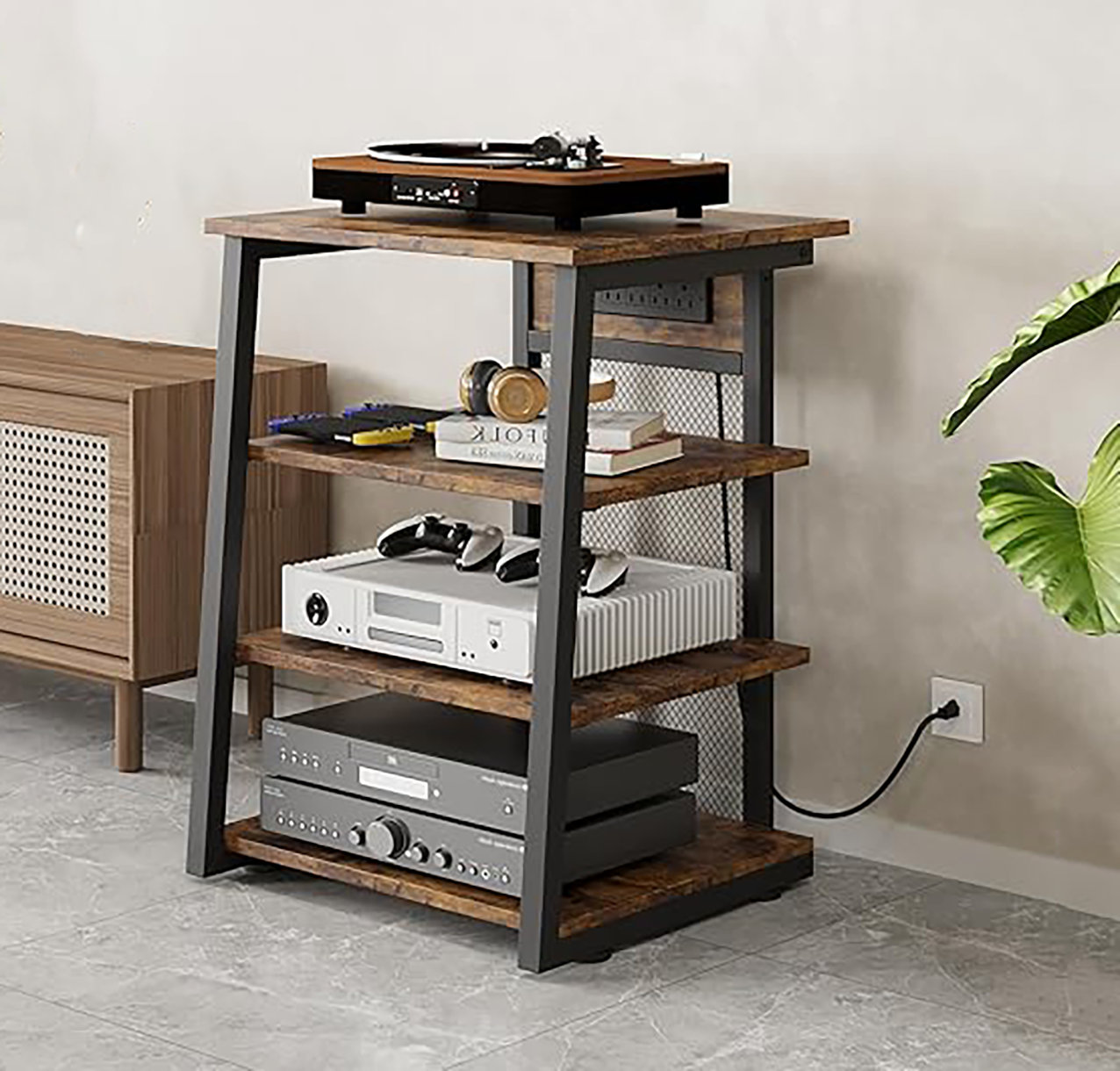 Yesurprise 4-tier Media Console Stand With Adjustable Shelves | Wayfair