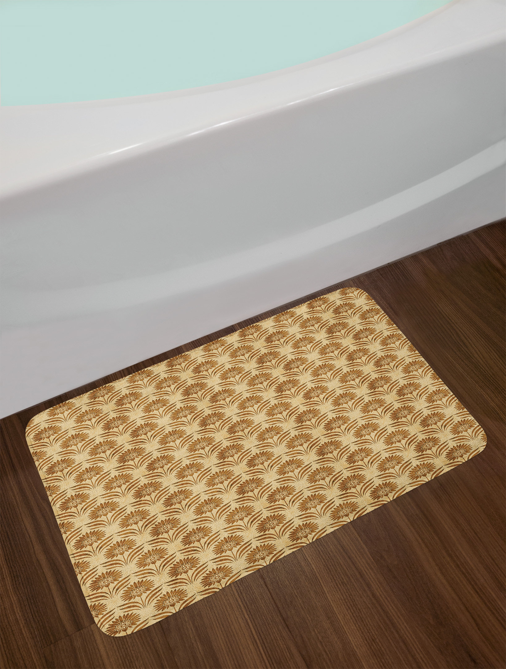 East Urban Home Retro Plush Bath Mat, Art Deco Prehistoric Flower, 30.2 ...