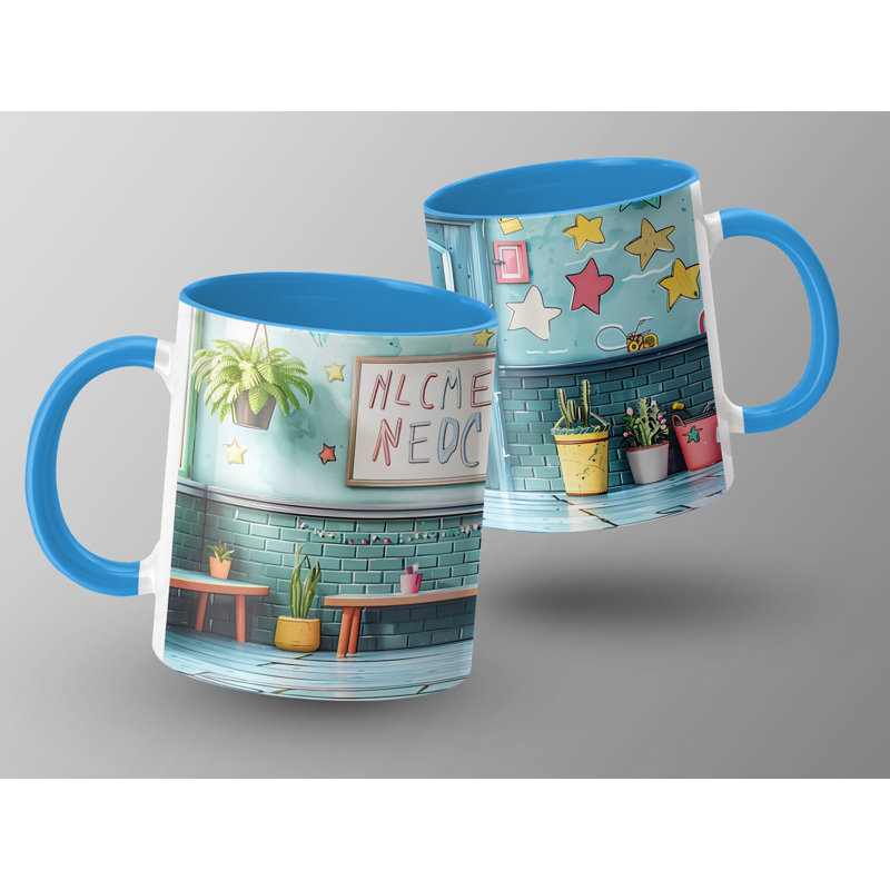 East Urban Home Kids Drawing Style 11oz Accent Mugs – White Ceramic ...
