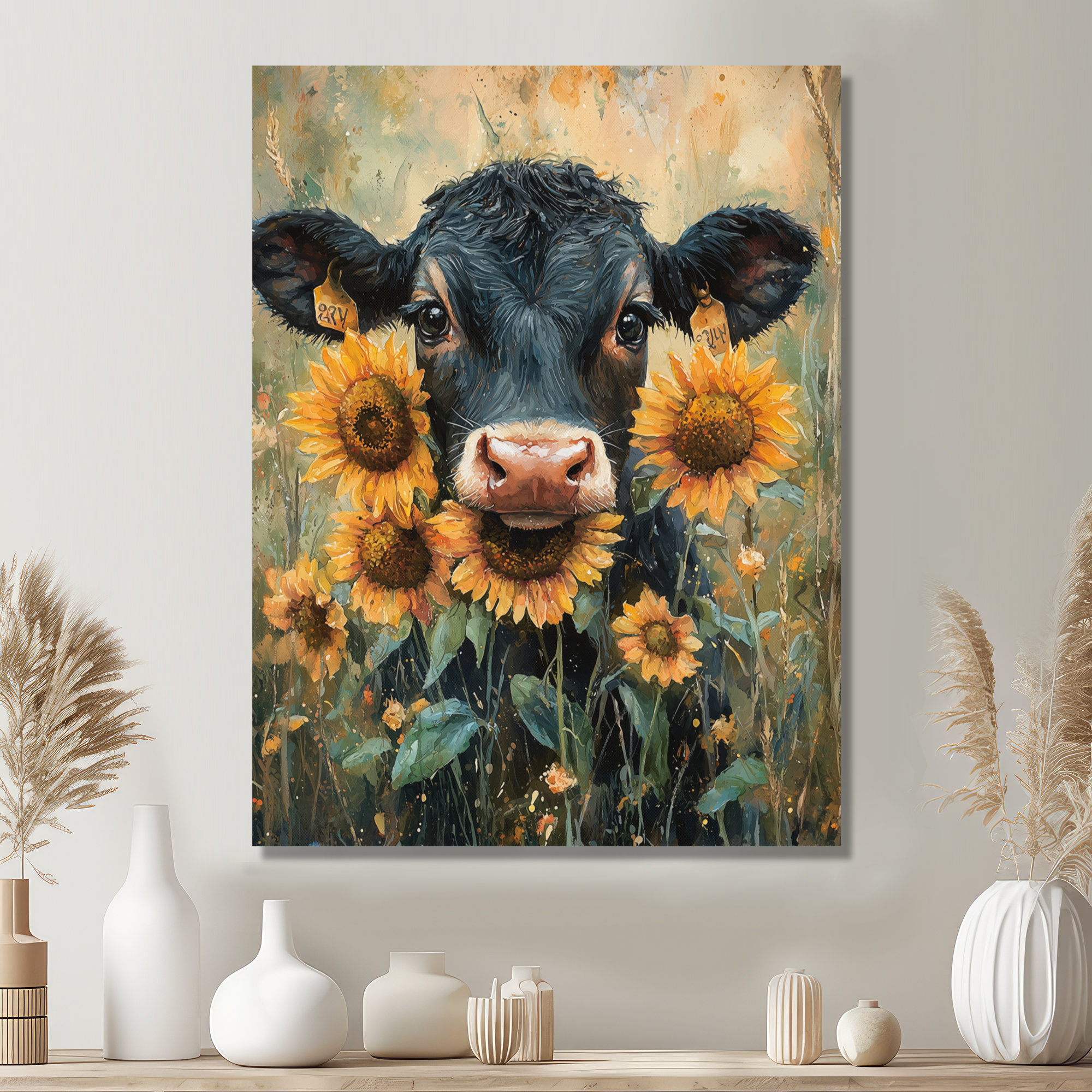 Ivy Bronx Cow Painting With Peonies IV - Cow Metal Wall Art, Modern ...