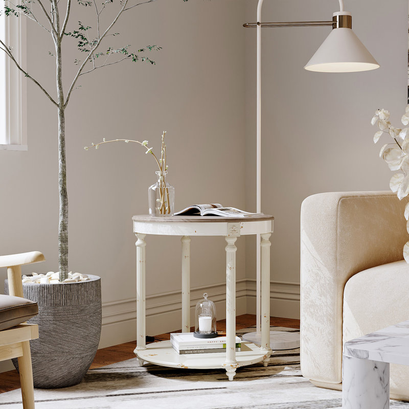 Ophelia & Co. Antique Round Side Table - Solid Wood Farmhouse Accent ...