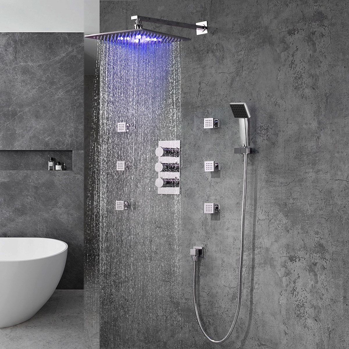 FontanaShowers Trialo Solid Brass Color Changing LED Rain Shower ...