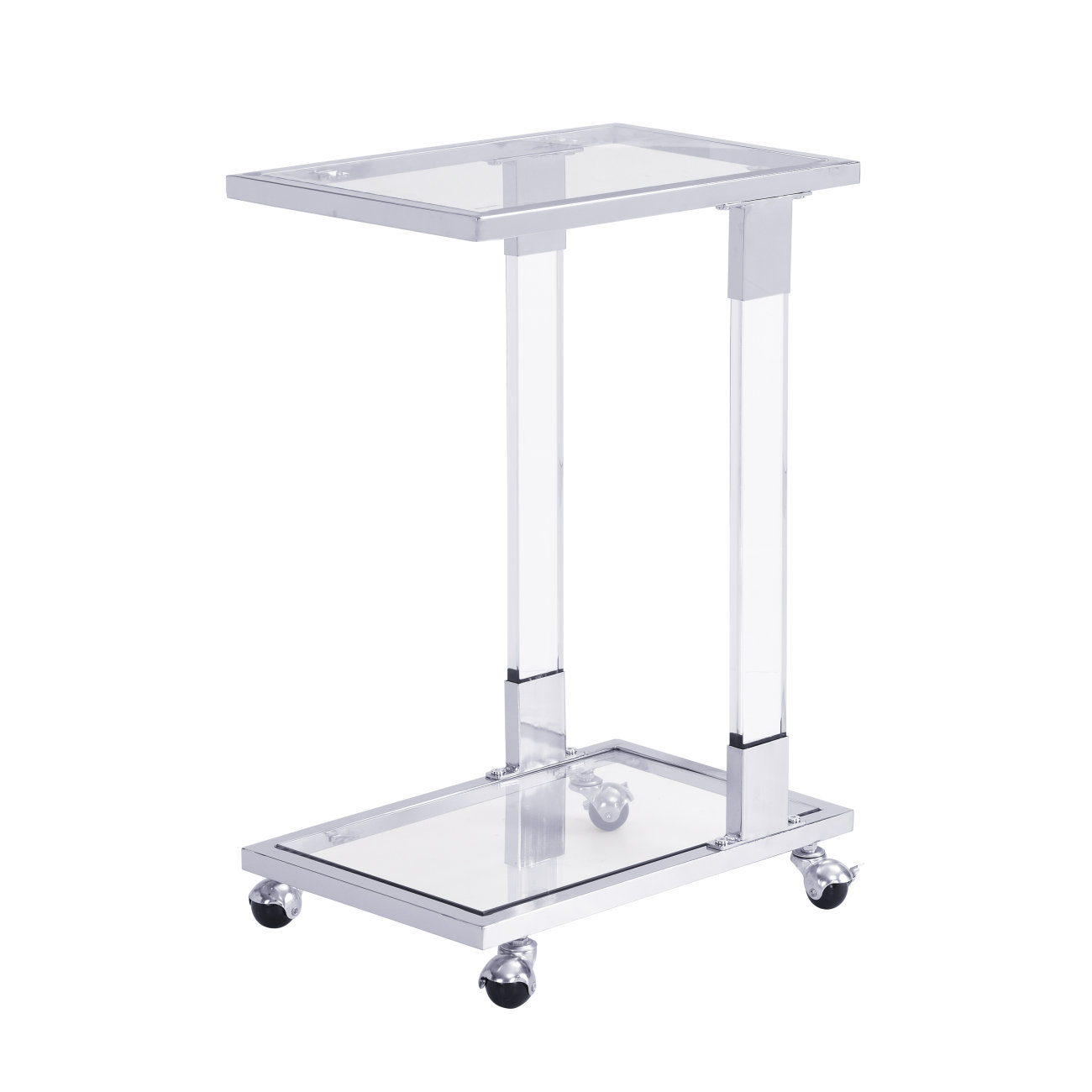 Ivy Bronx Chrome Glass Side Table, Acrylic End Table, Glass Top C Shape ...