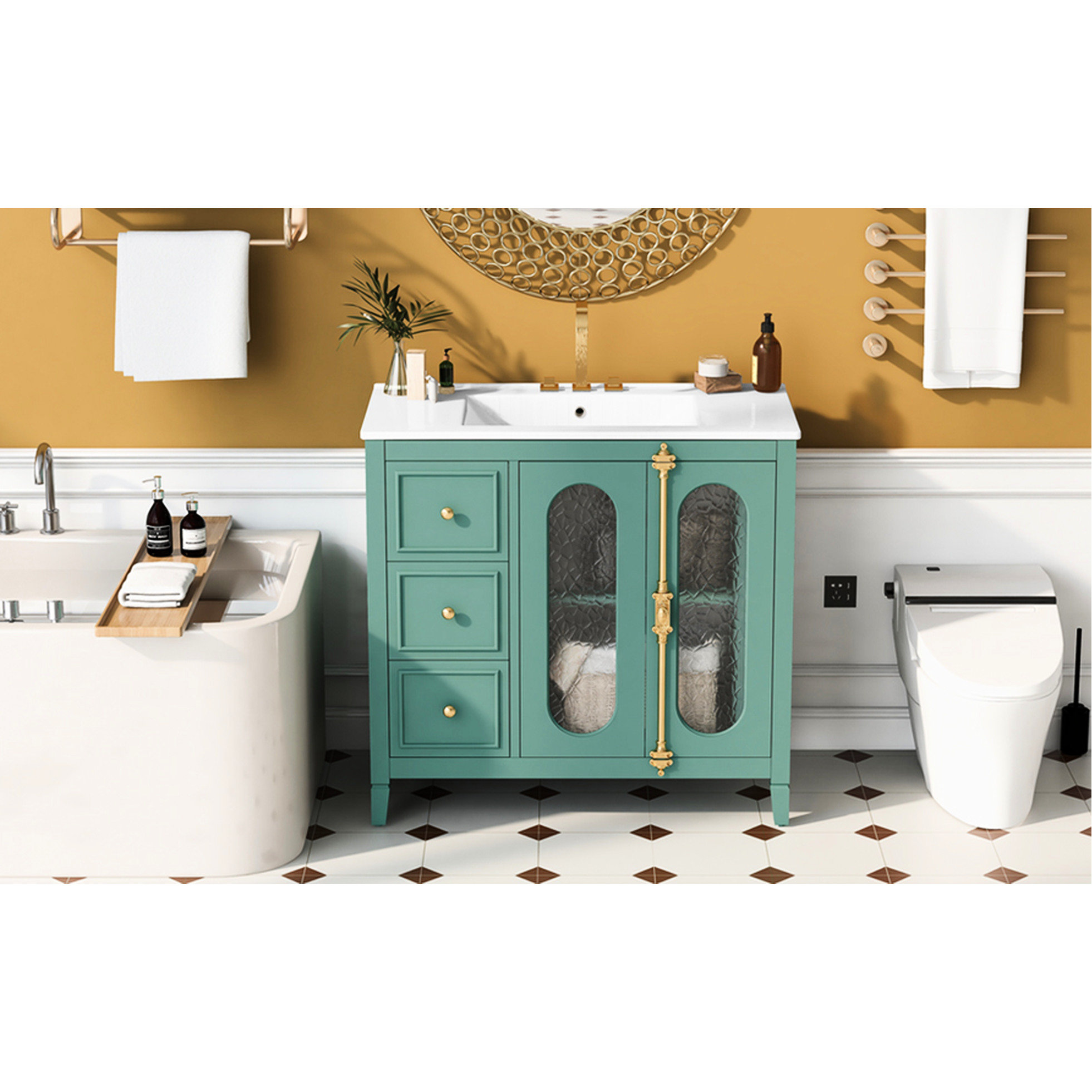 Ebern Designs 36-inch Bathroom Storage Cabinet With Soft Close Doors ...