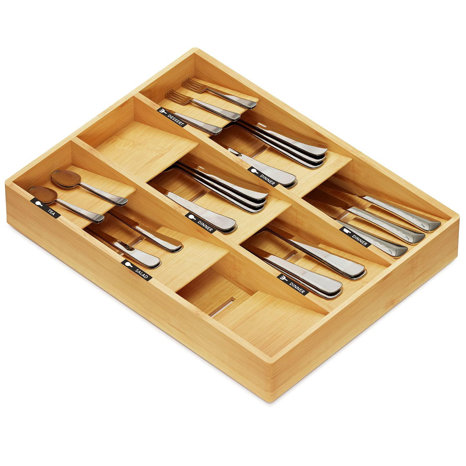 One Allium Way® Bamboo Silverware Drawer Organizer With Labels, Kitchen ...