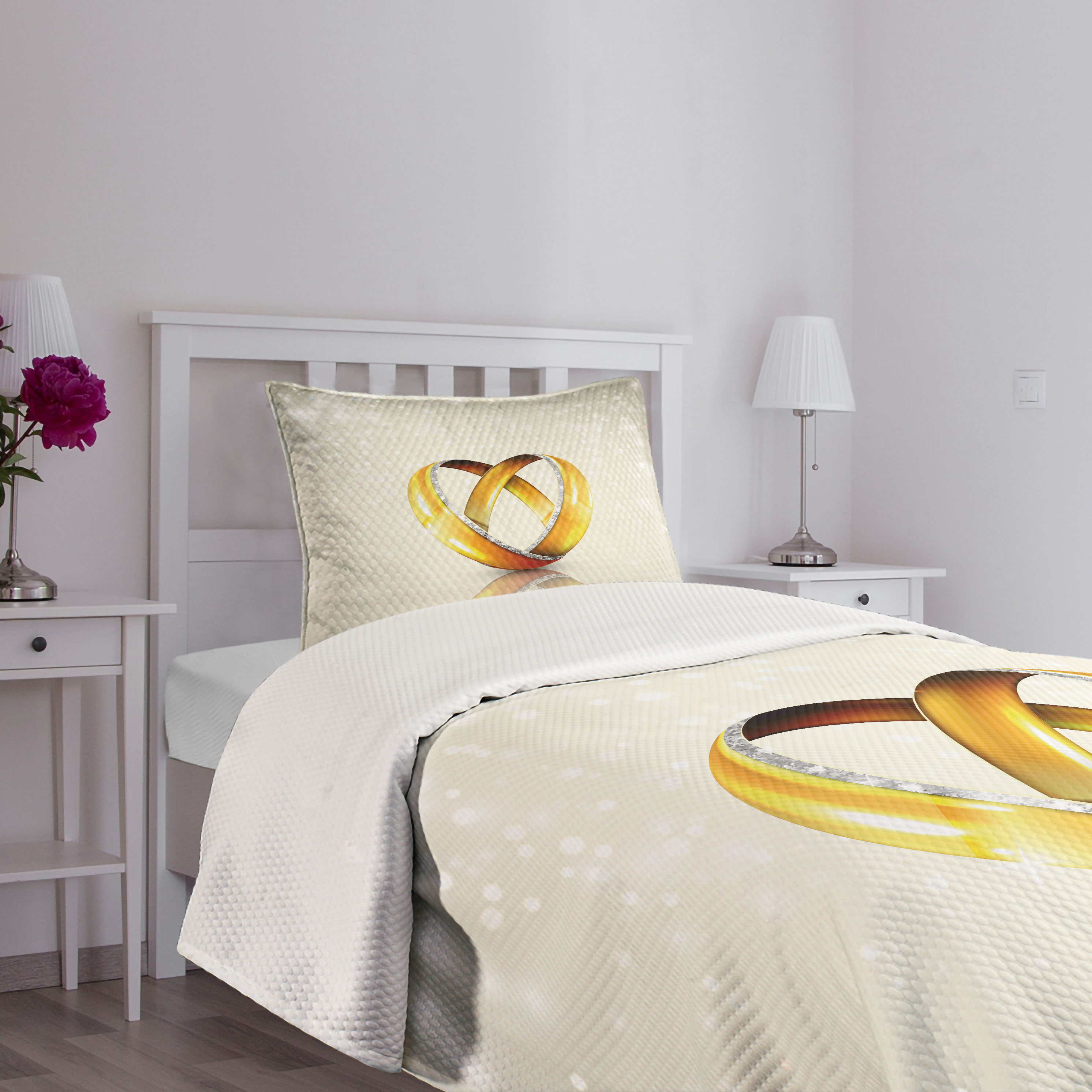 Ambesonne Wedding Bedspread Set Pair of Rings Marriage Yellow Orange ...