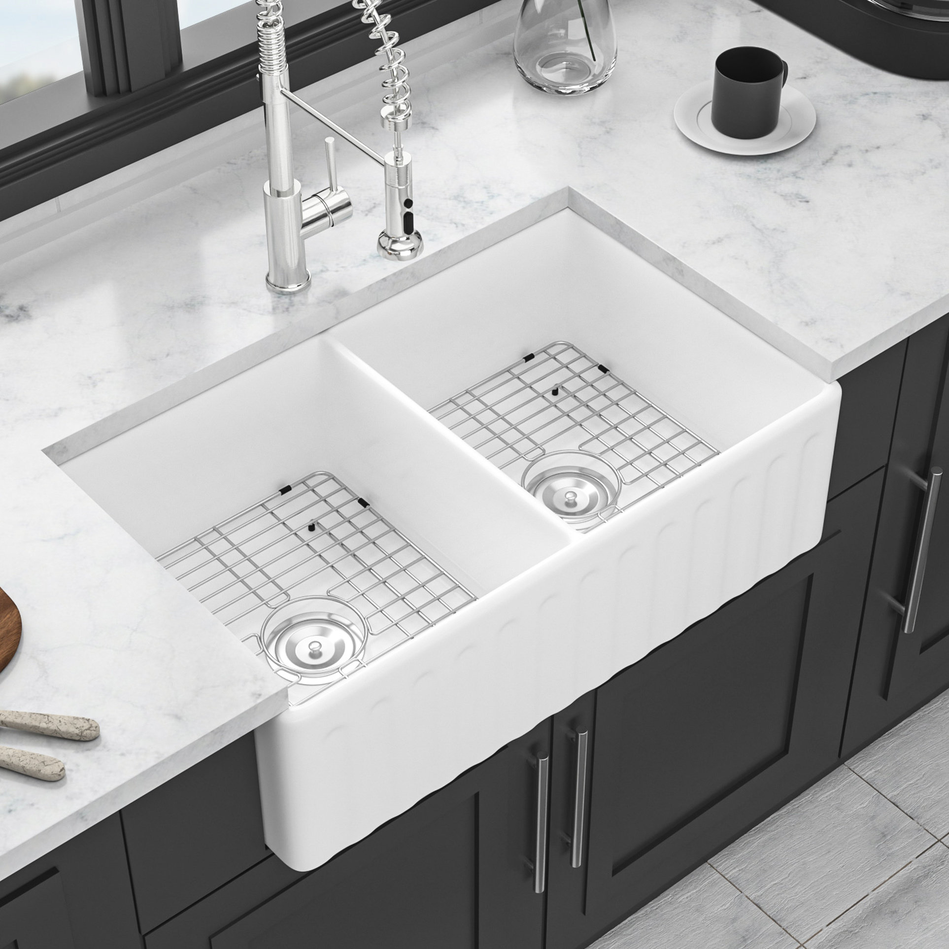 xingguangya 33 Inch Double Bowl White Kitchen Sink - Made From Ceramic ...