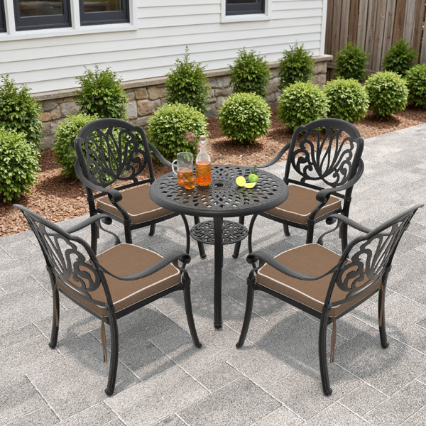 MIRROR FLY 5-Piece 30.71 - inch Round Table Cast Aluminum Outdoor ...