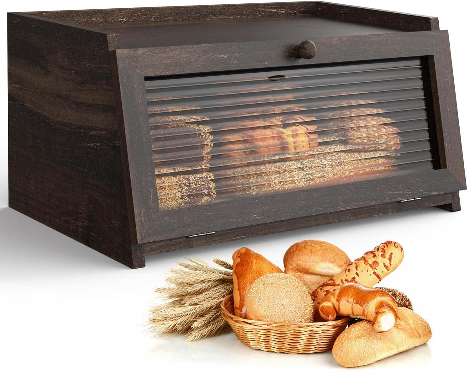 One Allium Way Bread Box For Kitchen Countertop Large Farmhouse Bread ...