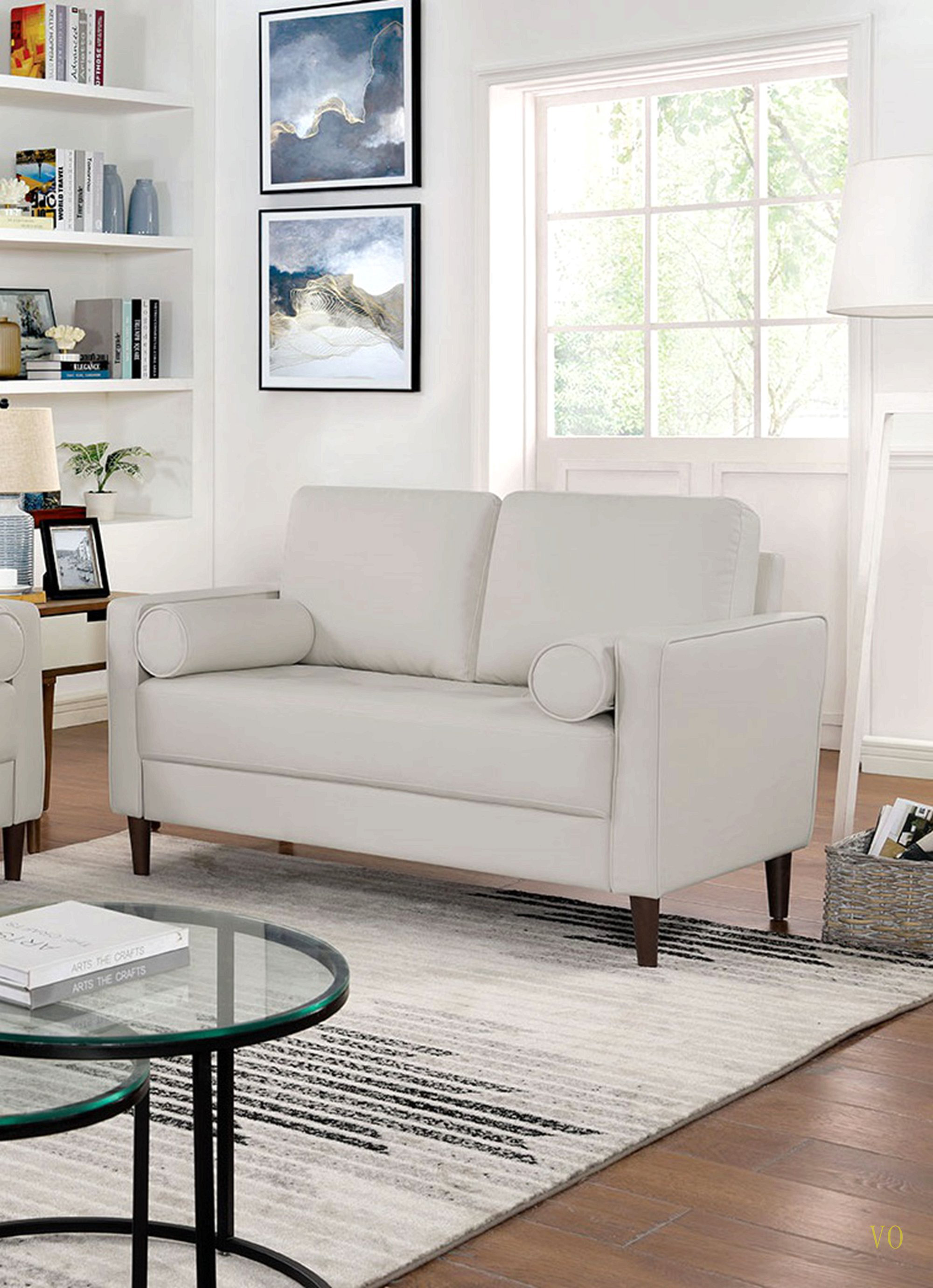 George Oliver Contemporary Style Off-White 1Pc Loveseat Leatherette ...
