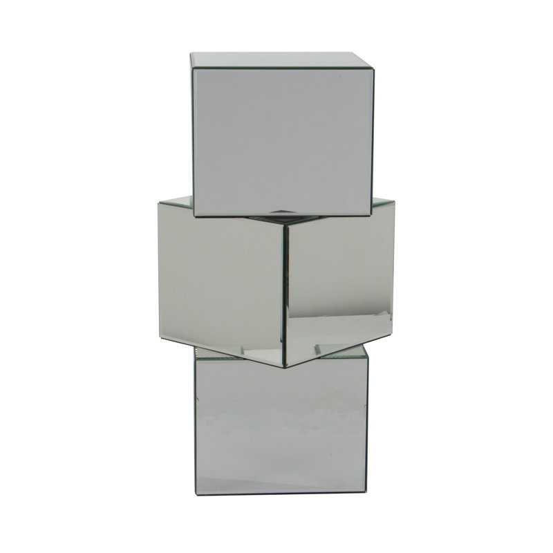 Mercer41 Newenton Glass Mirrored Stacked Cube Silver Pedestal Table ...