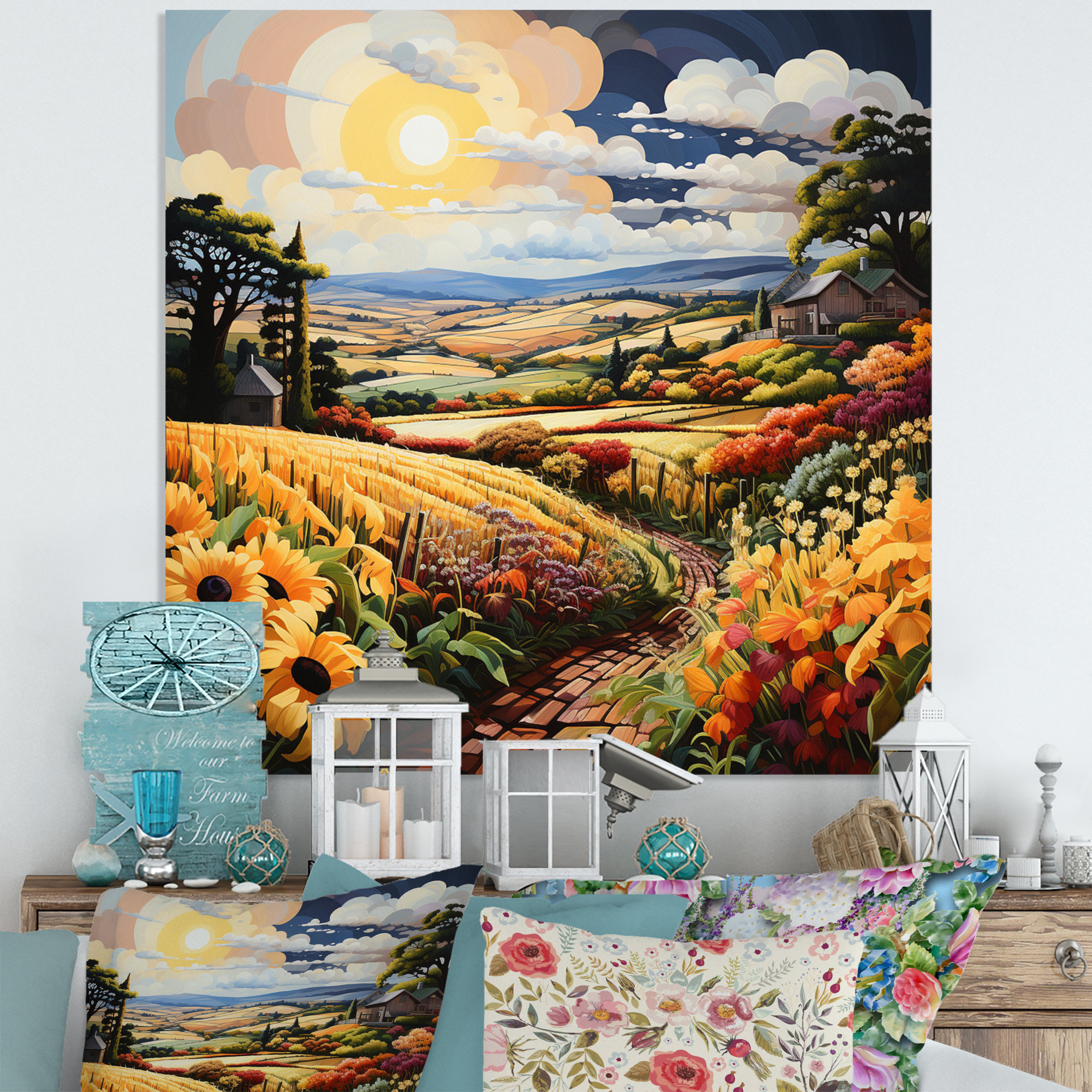 August Grove® Countryside Pastoral Patchwork III - Landscapes Metal Art ...