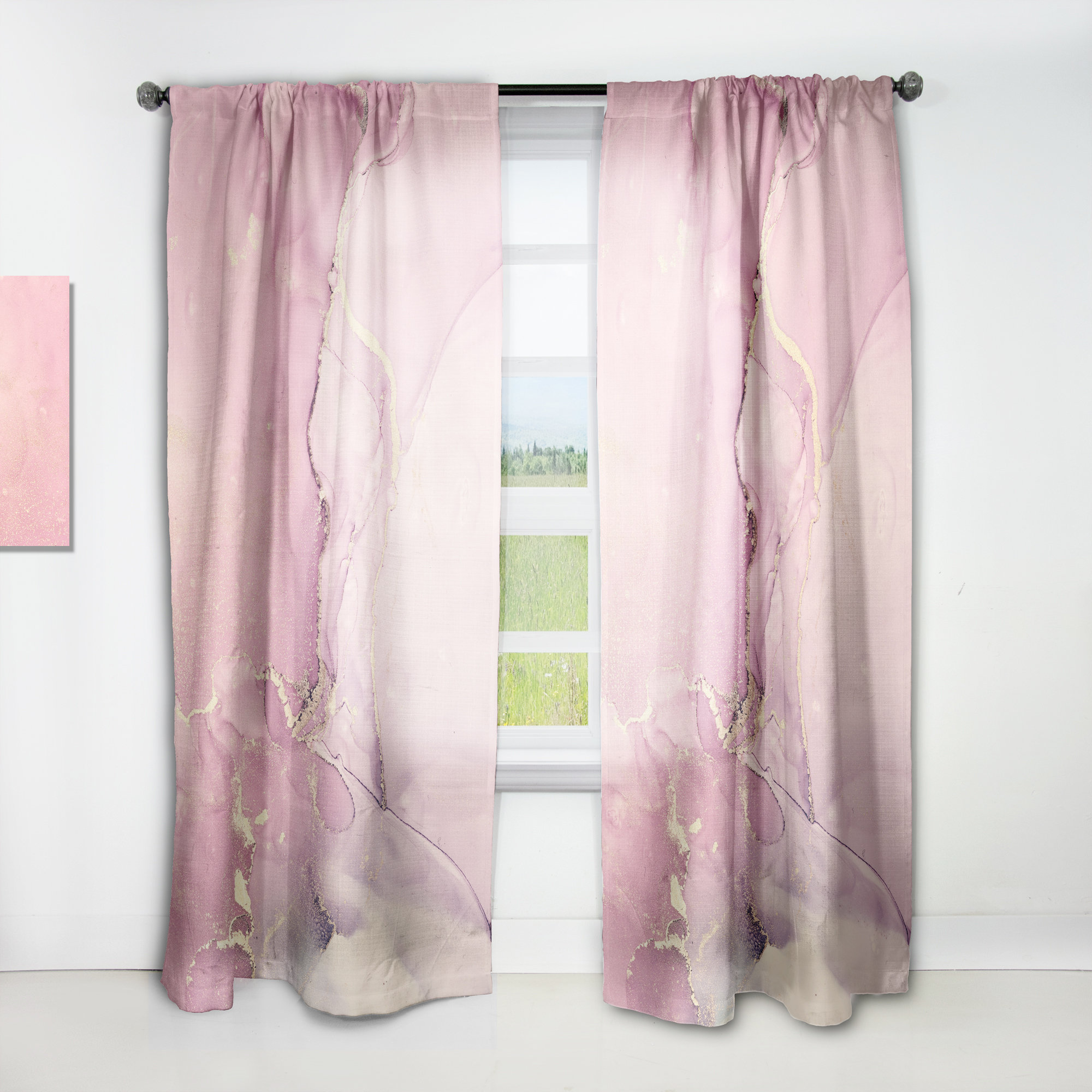 DesignArt Linen Abstract Semi-Sheer Thermal Rod Pocket Single Curtain ...