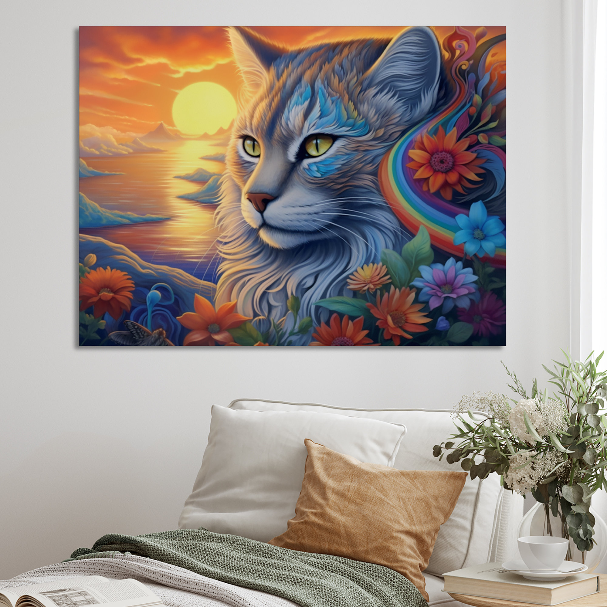 Winston Porter Glorious Cat With Rainbows Flower At Sunset I - Animals ...