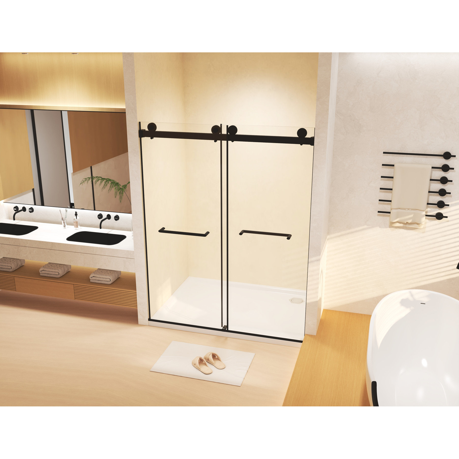 BalmyBoulevard 8Mm Tempered Glass Double Sliding Shower Door 56 - 60 "W ...